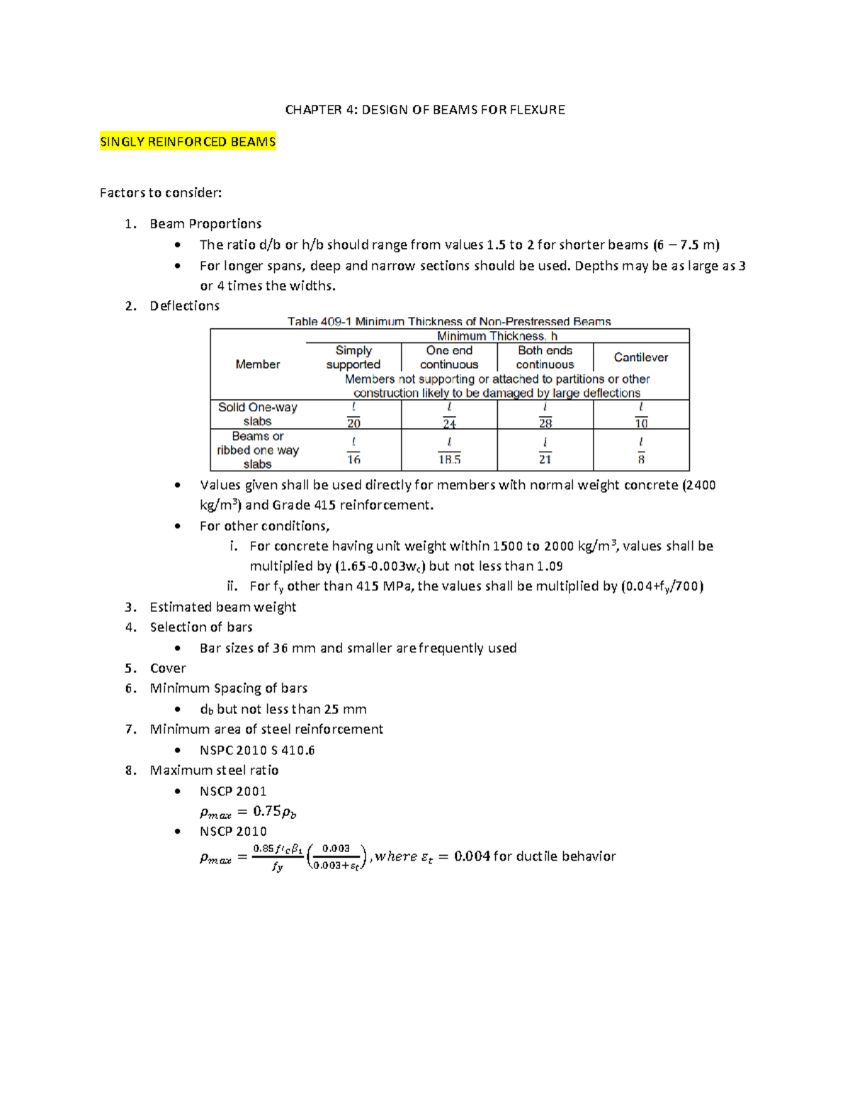 Design of Flexural Members Formulas & Steps - CHAPTER 4: DESIGN OF ...