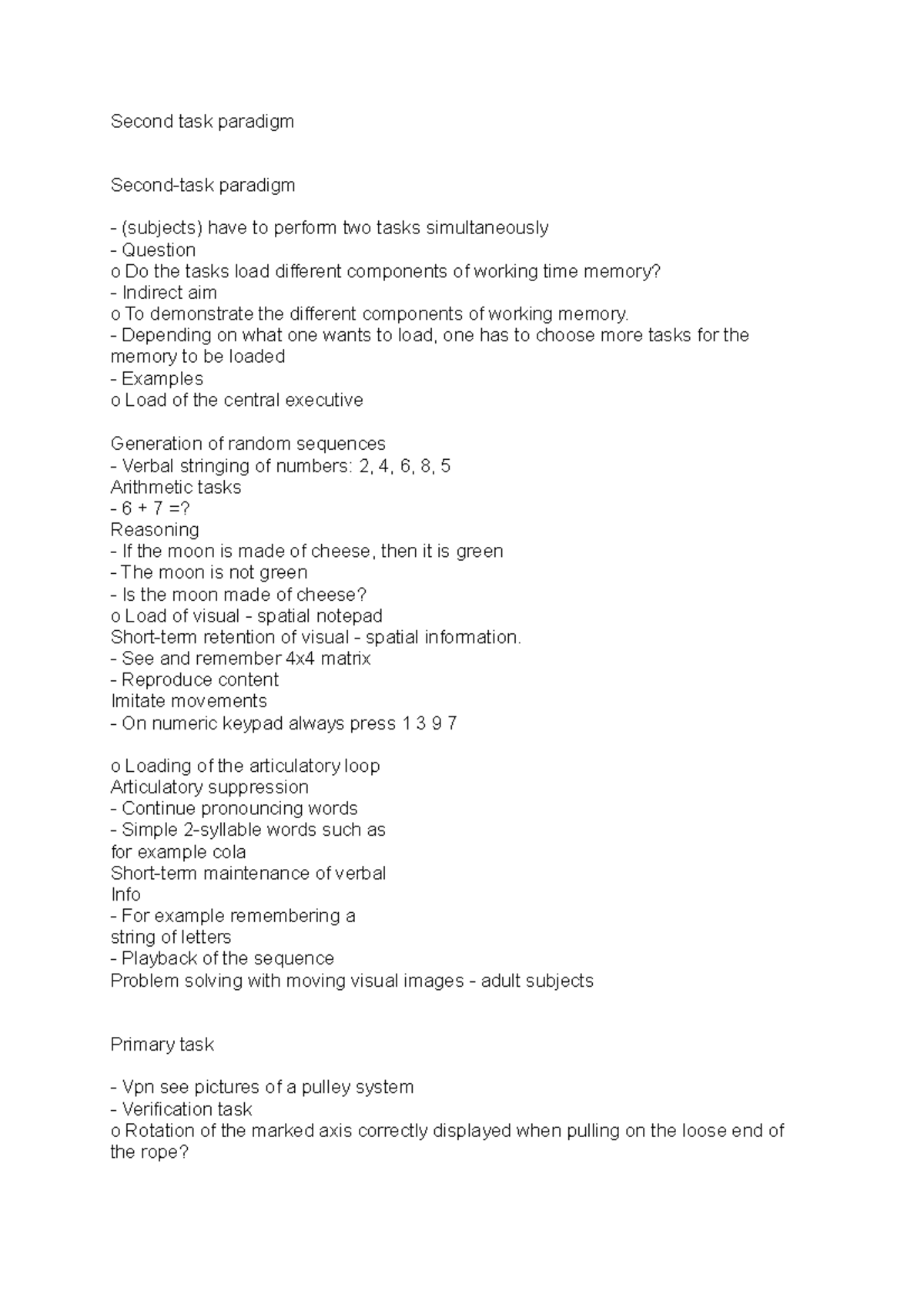 Second task paradigm - Psycho - Second task paradigm Second-task ...