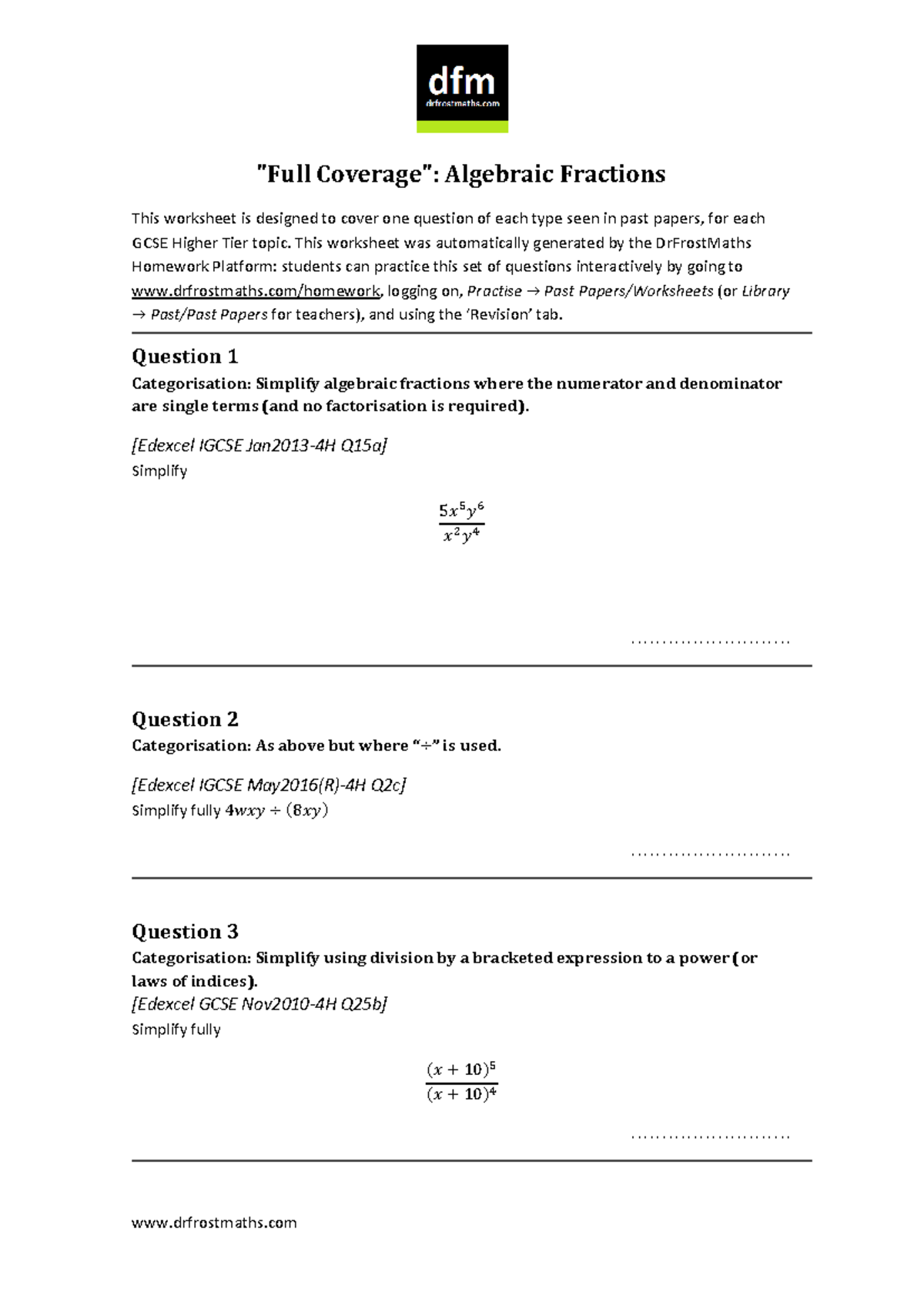 DFMFull Coverage-Algebraic Fractions - "Full Coverage": Algebraic ...