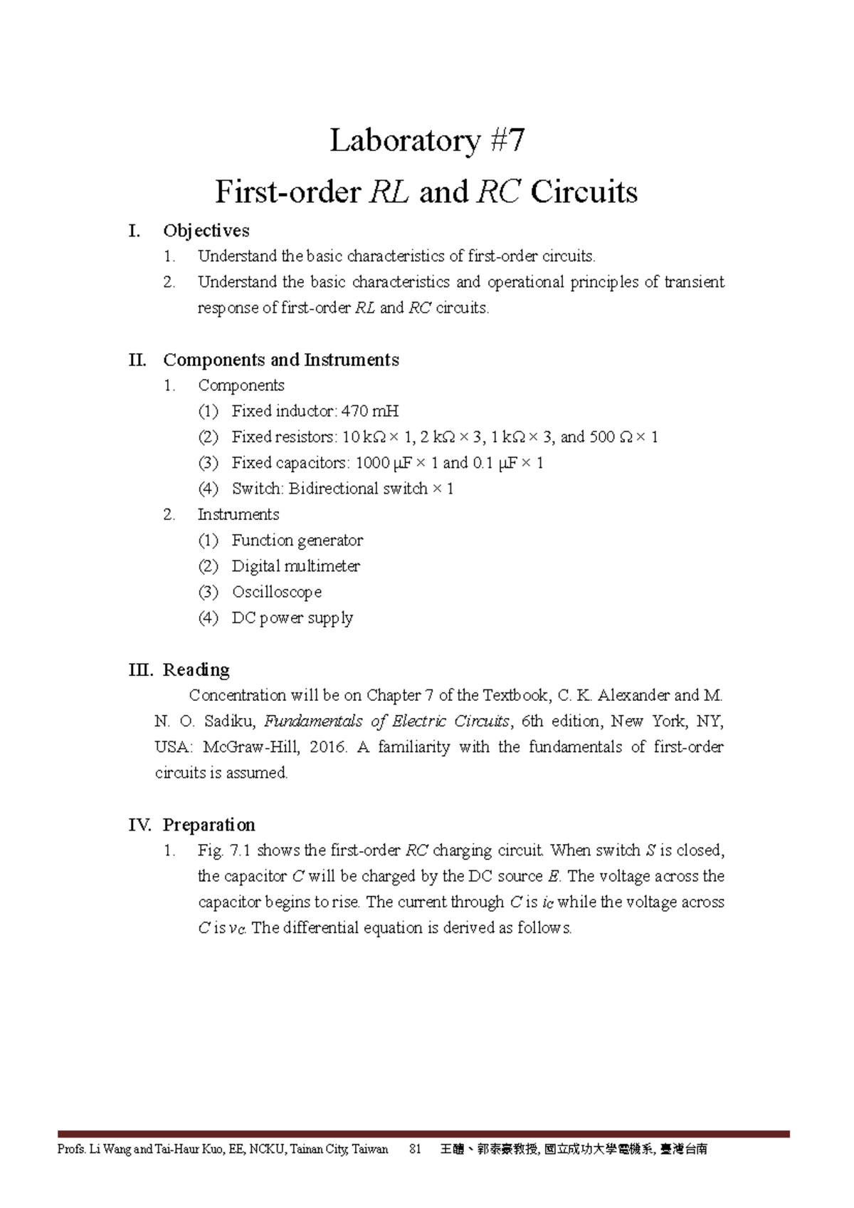 Laboratory #7 RL-and-RC-First-Order-circuit - Laboratory First-order RL and RC Circuits I. - Studocu