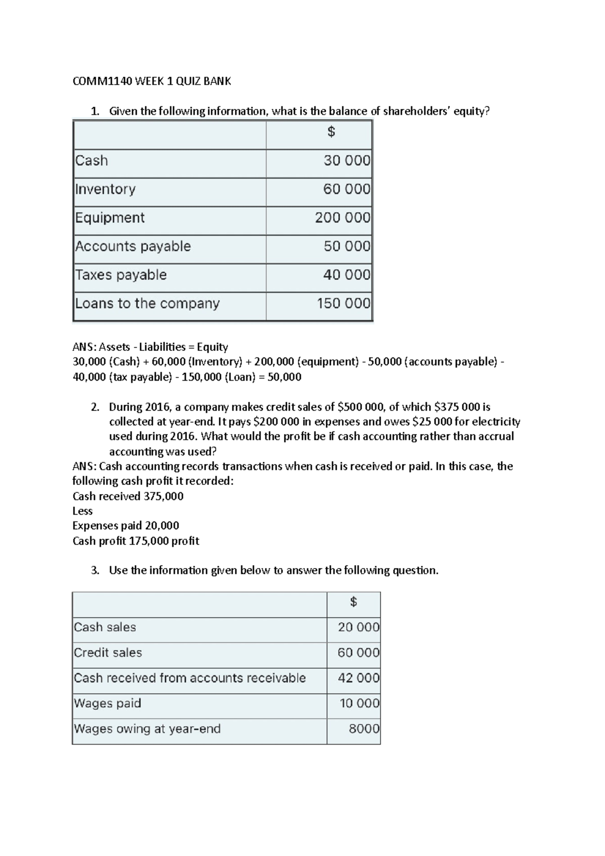 COMM1140 WEEK 1 QUIZ BANK - COMM1140 WEEK 1 QUIZ BANK Given the ...