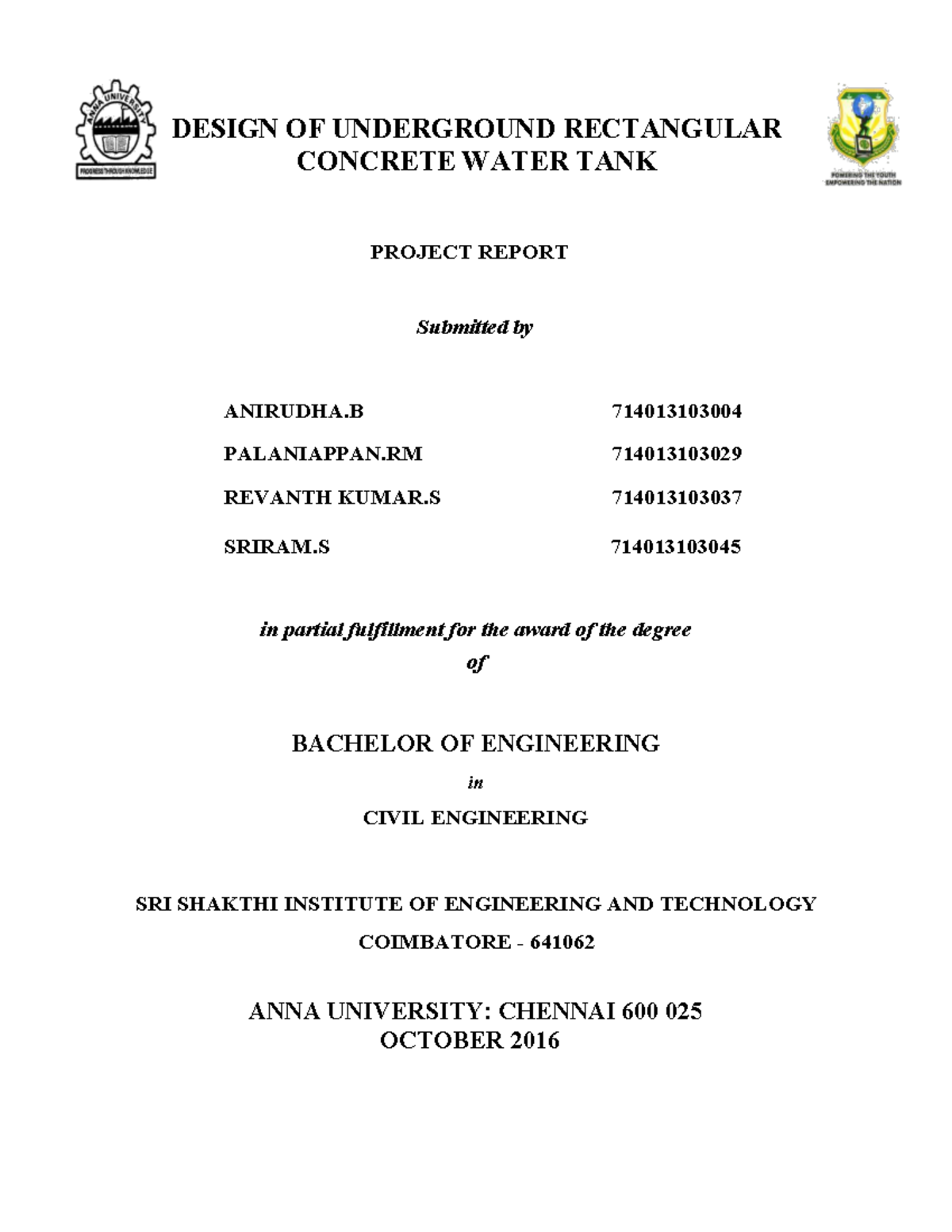 Design of underground rectangular concrete water tank - DESIGN OF ...