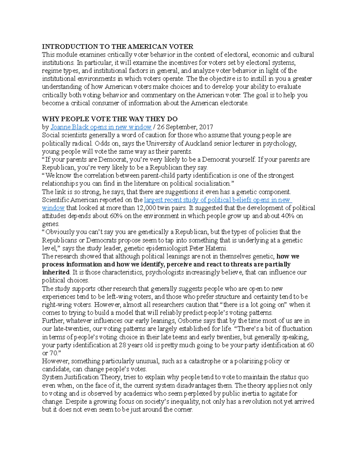 GOV 05 chapter 9 - INTRODUCTION TO THE AMERICAN VOTER This module ...