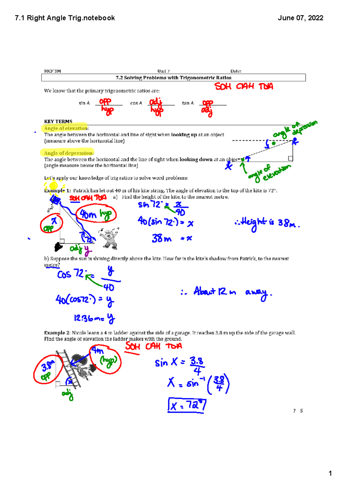7.2 Applications of Right Angle Trigonometry - Math1025 - 7 Right Angle ...