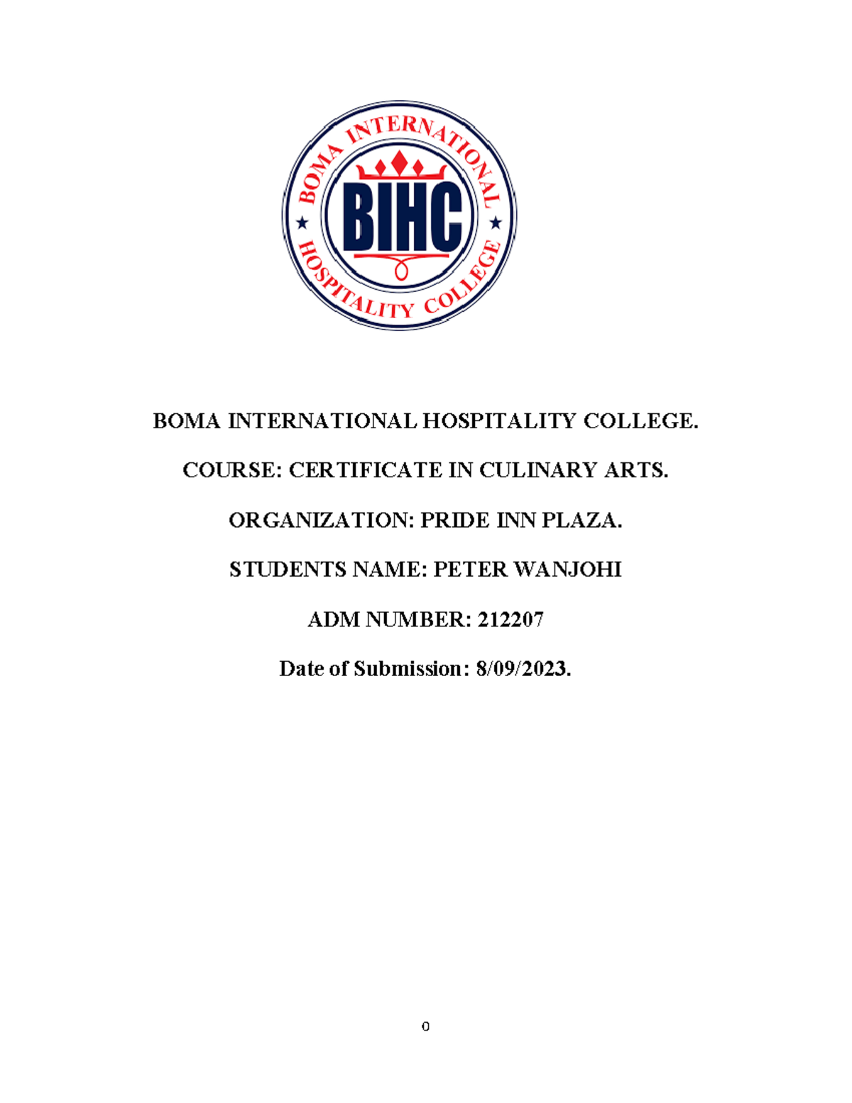 Victor report - BOMA INTERNATIONAL HOSPITALITY COLLEGE. COURSE ...