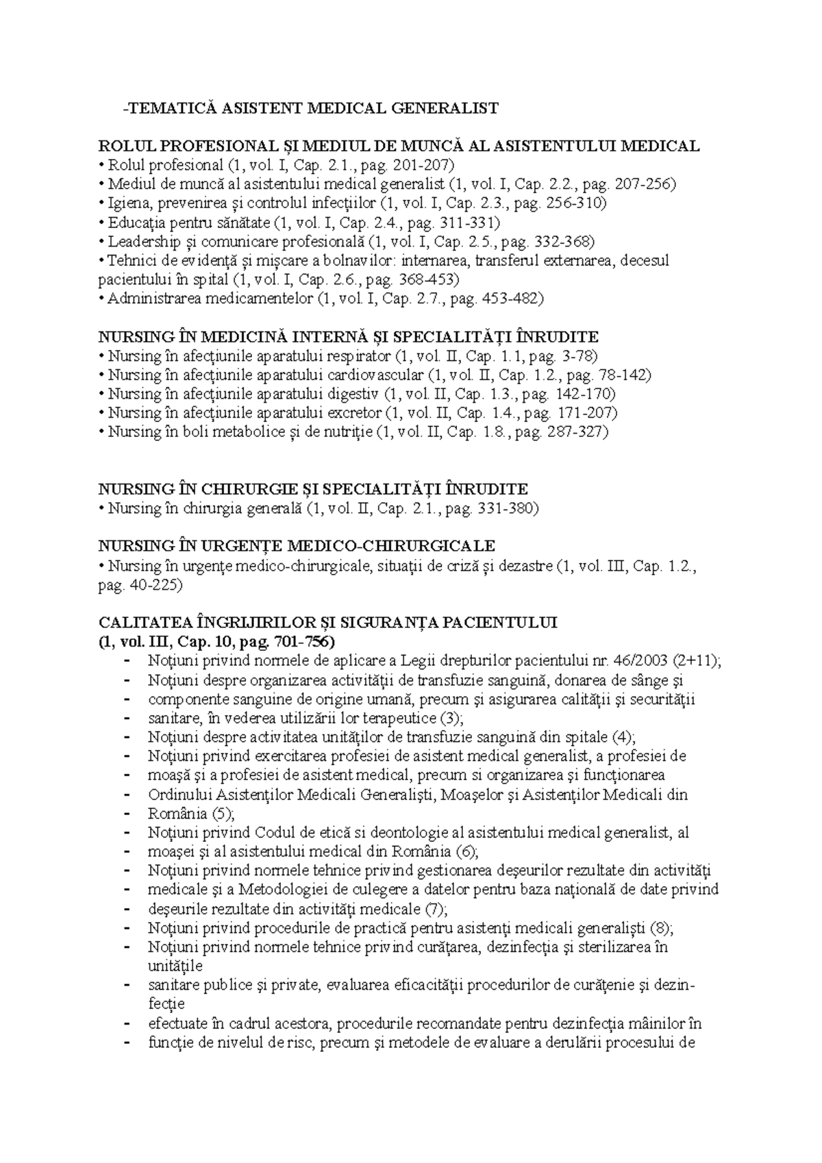 Tematica Asistent Medical Generalist -TEMATICĂ ASISTENT MEDICAL GENERALIST ROLUL PROFESIONAL ȘI ...