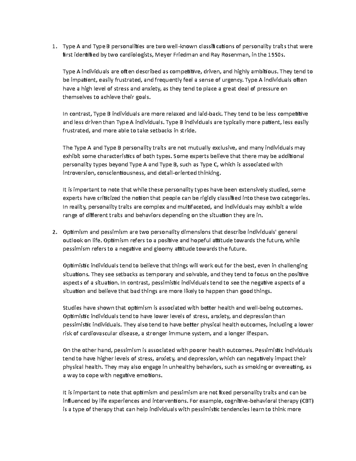 Psych tutorial 8 - Type A and Type B personalities are two well-known ...