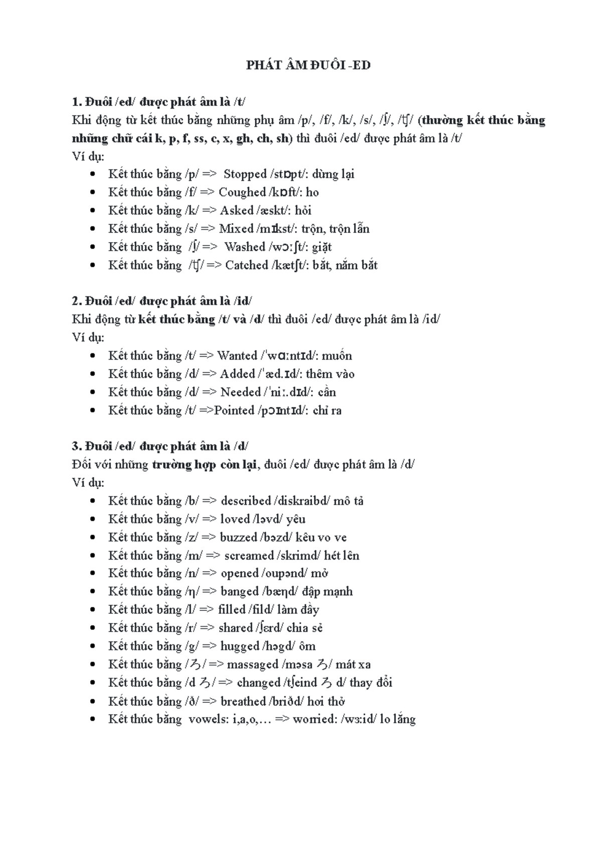 Luu y ve cach phat am duoi ed va s - PHÁT ÂM ĐUÔI -ED Đuôi /ed/ được phát âm là /t/ Khi động từ ...