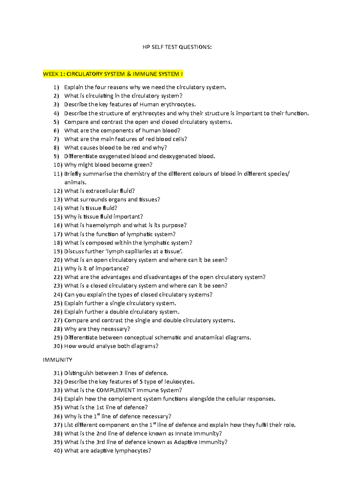 HP SELF TEST Questions - WEEK 1-2: GROSS AND CELLULAR STRUCTURE OF THE ...