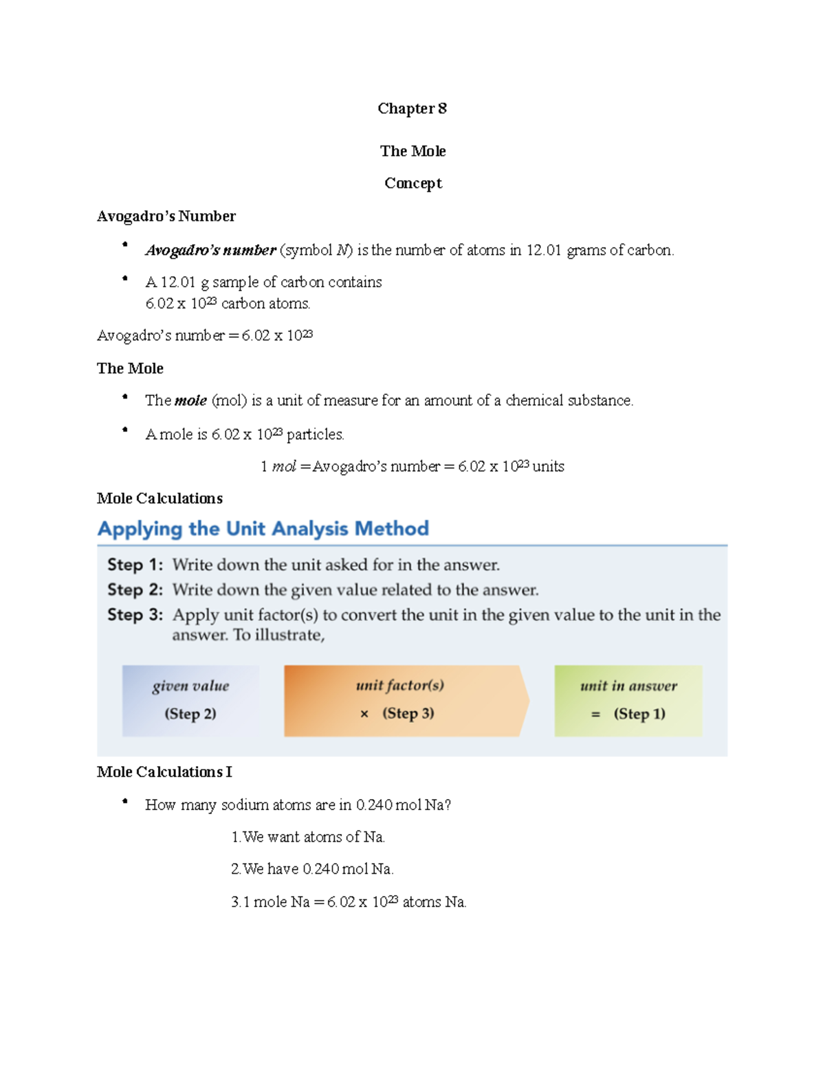Chapter 8The Mole Concept - Chapter 8 The Mole Concept Avogadro’s ...