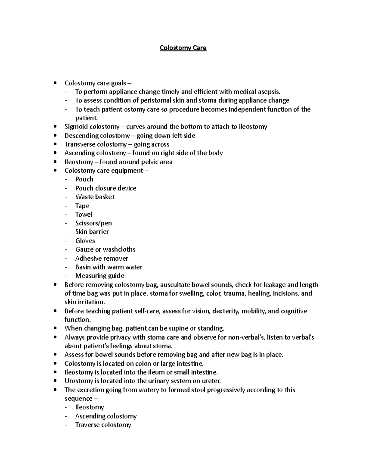 Colostomy Care - lecture notes - Colostomy Care Colostomy care goals ...