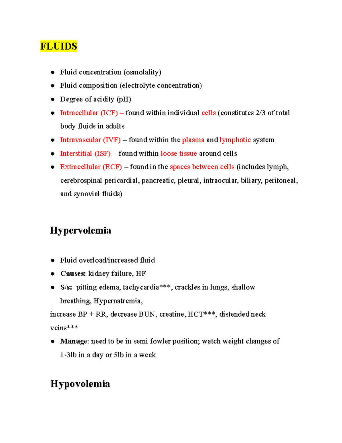 Fundamentals exam 3 - Study guide - FLUIDS ####### Fluid concentration ...