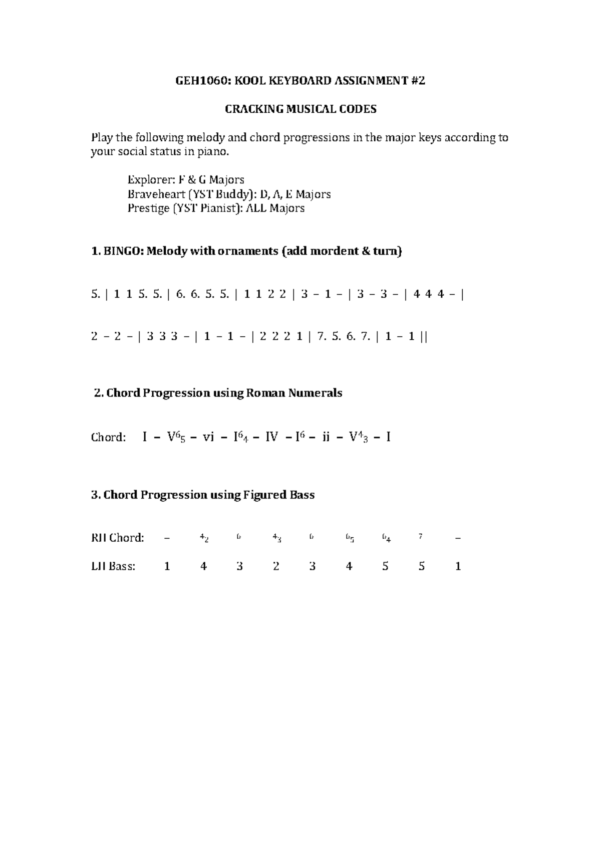 Abc - nil - GEH1060: KOOL KEYBOARD ASSIGNMENT CRACKING MUSICAL CODES Play the following melody ...