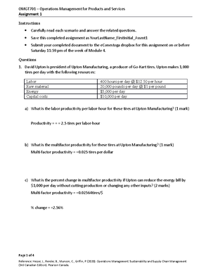 Assignment 1 - OMGT701 – Operations Management for Products and ...