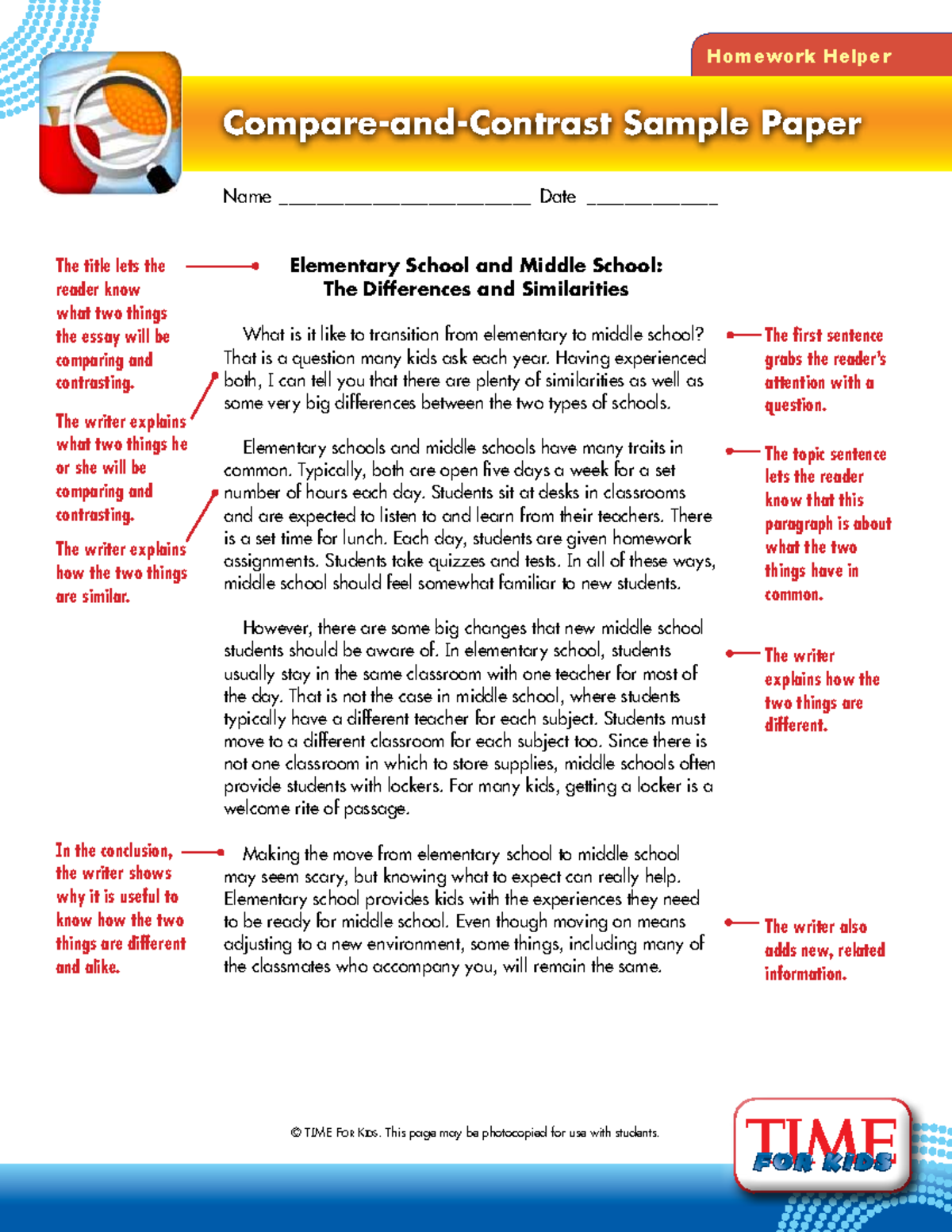 Sample Block Method - Elementary School vs. Middle School - Name