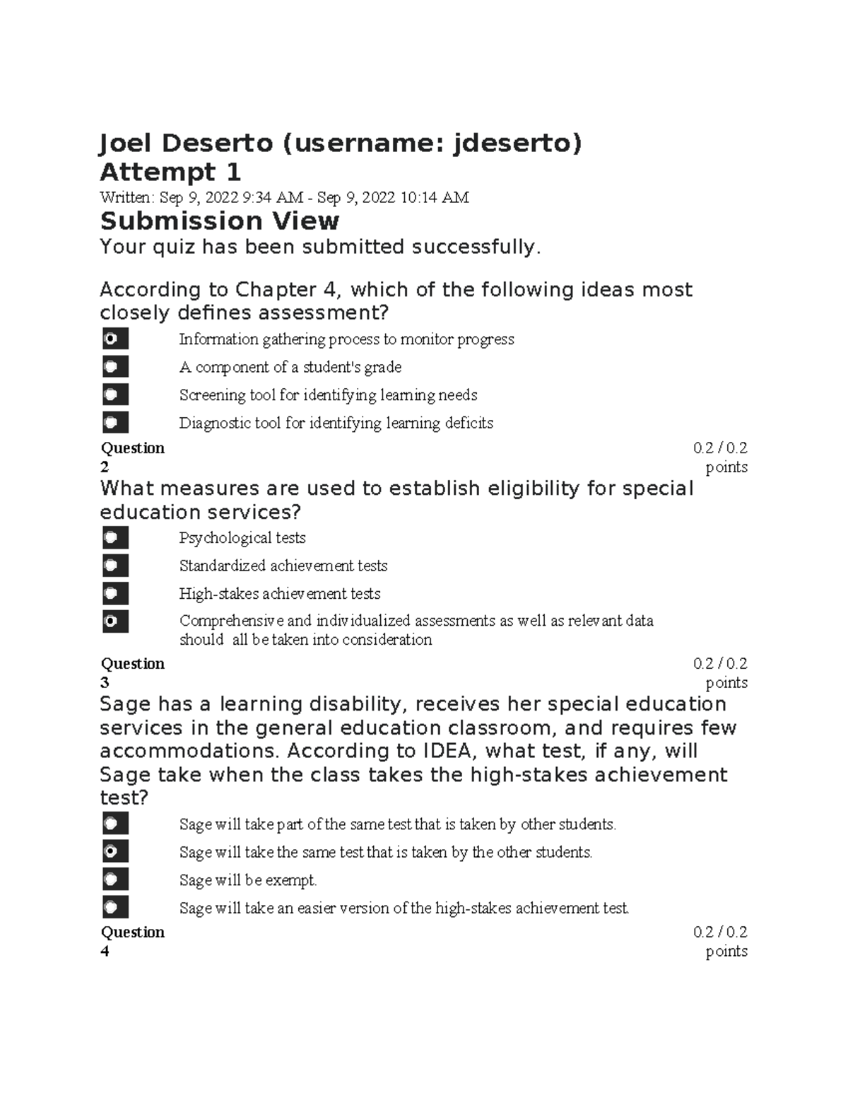 SPED Quiz 4 - study materials for the course. they will definitely help ...