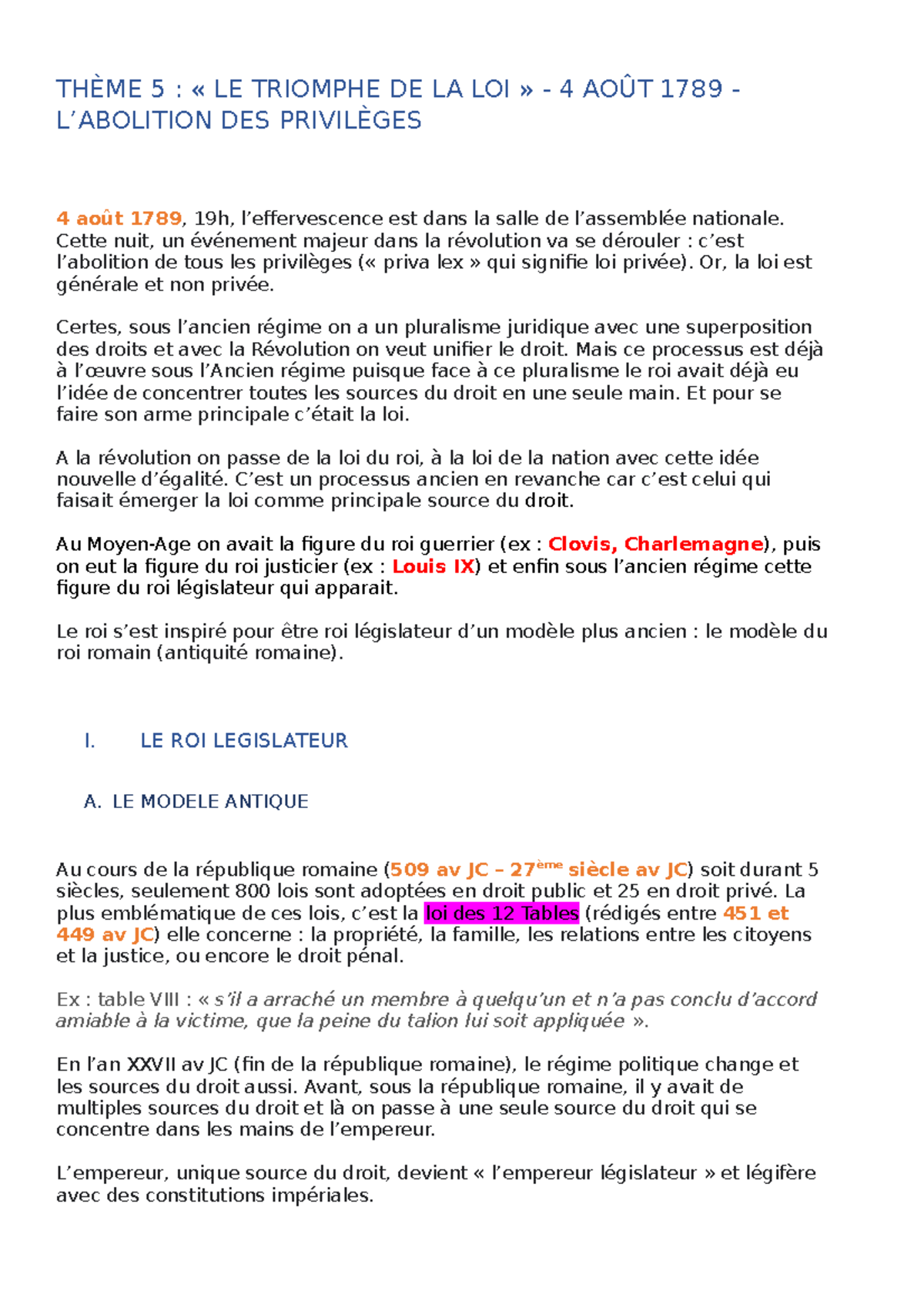 Thème 5, L'abolition des privilèges - THÈME 5 : « LE TRIOMPHE DE LA LOI » - 4 AOÛT 1789 - - Studocu