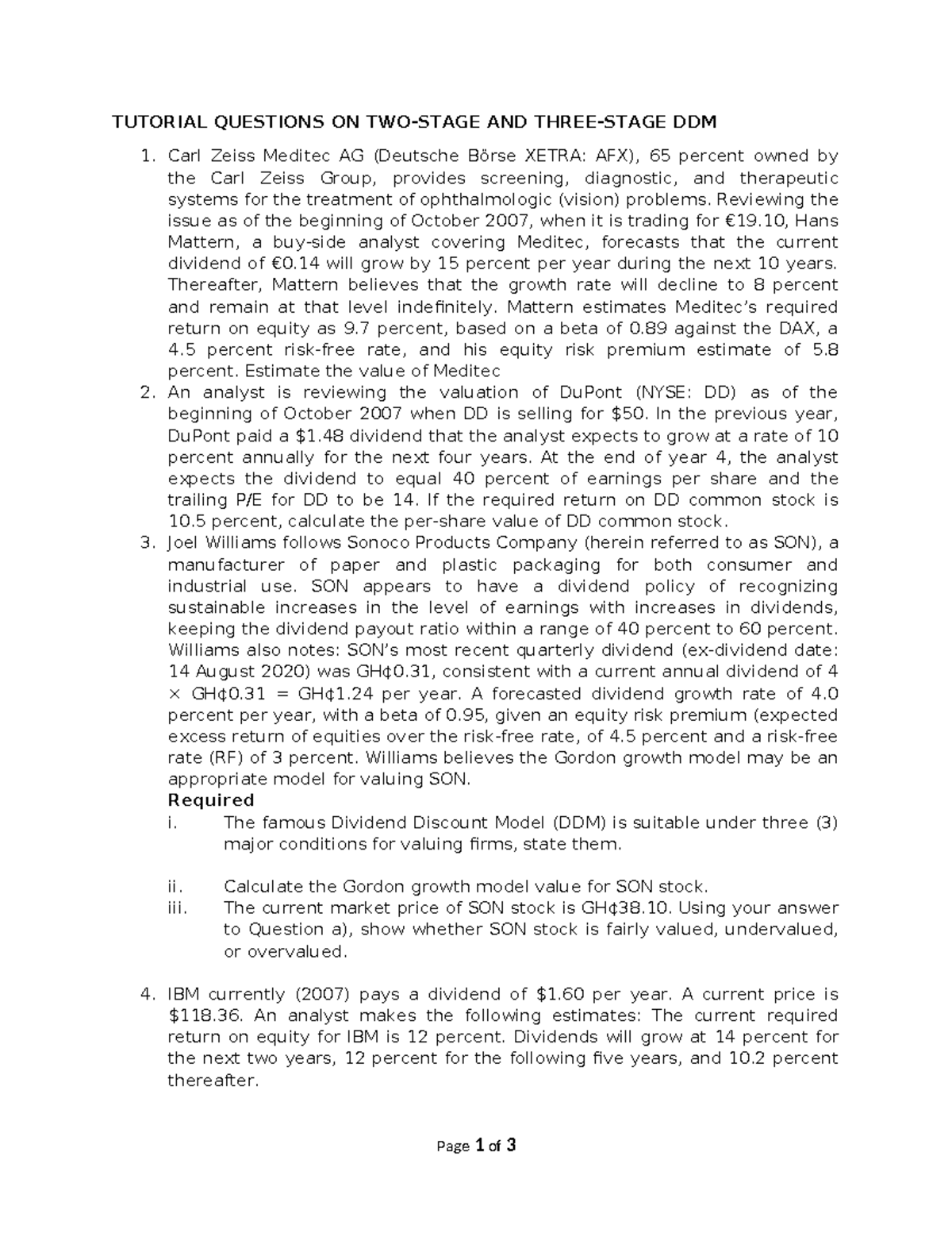 Tutorial Questions AND Answers ON TWO- Stage DDM (Q and A) - TUTORIAL ...