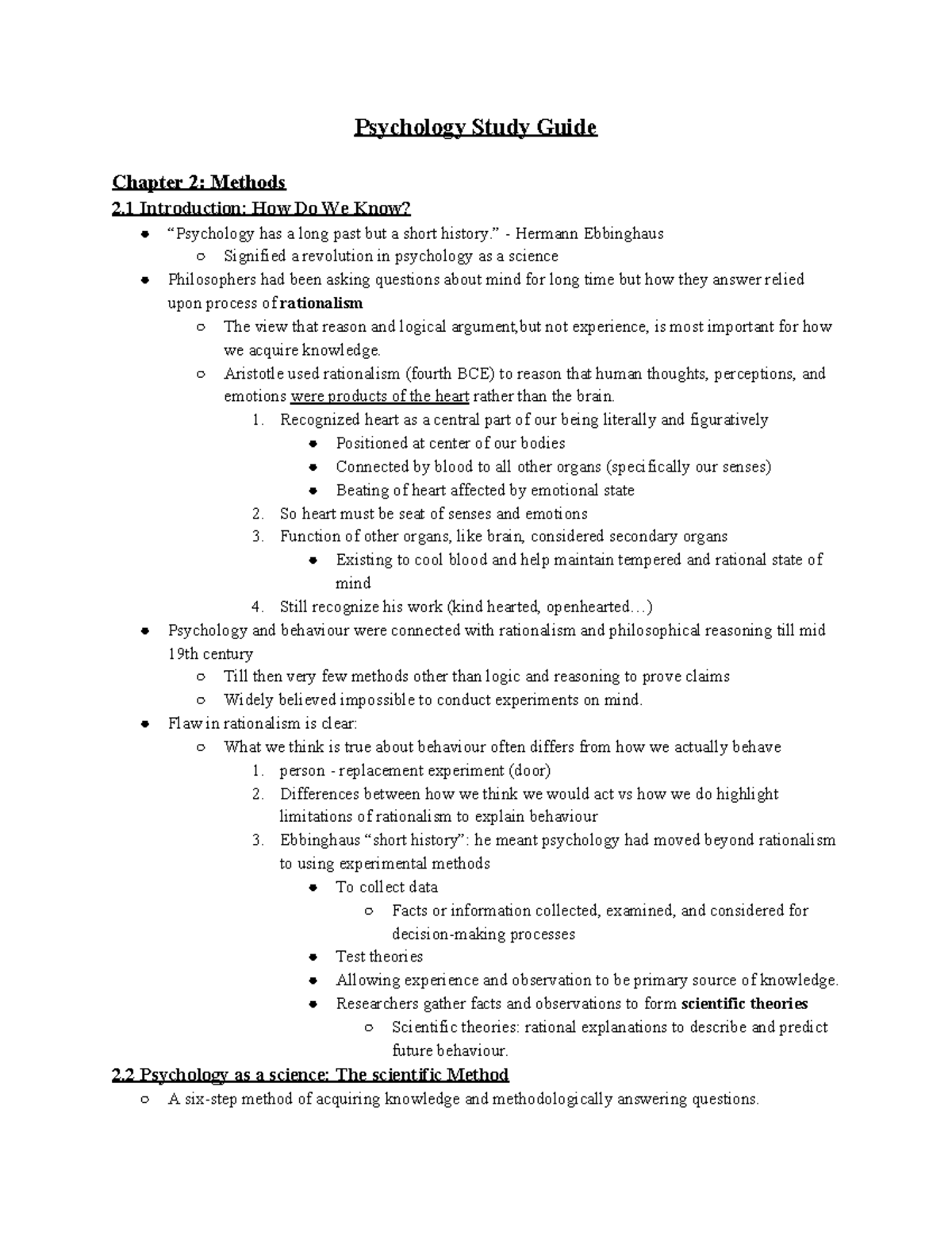 Psych study guide - chapters 2 and 3 of textbook - Psychology Study ...