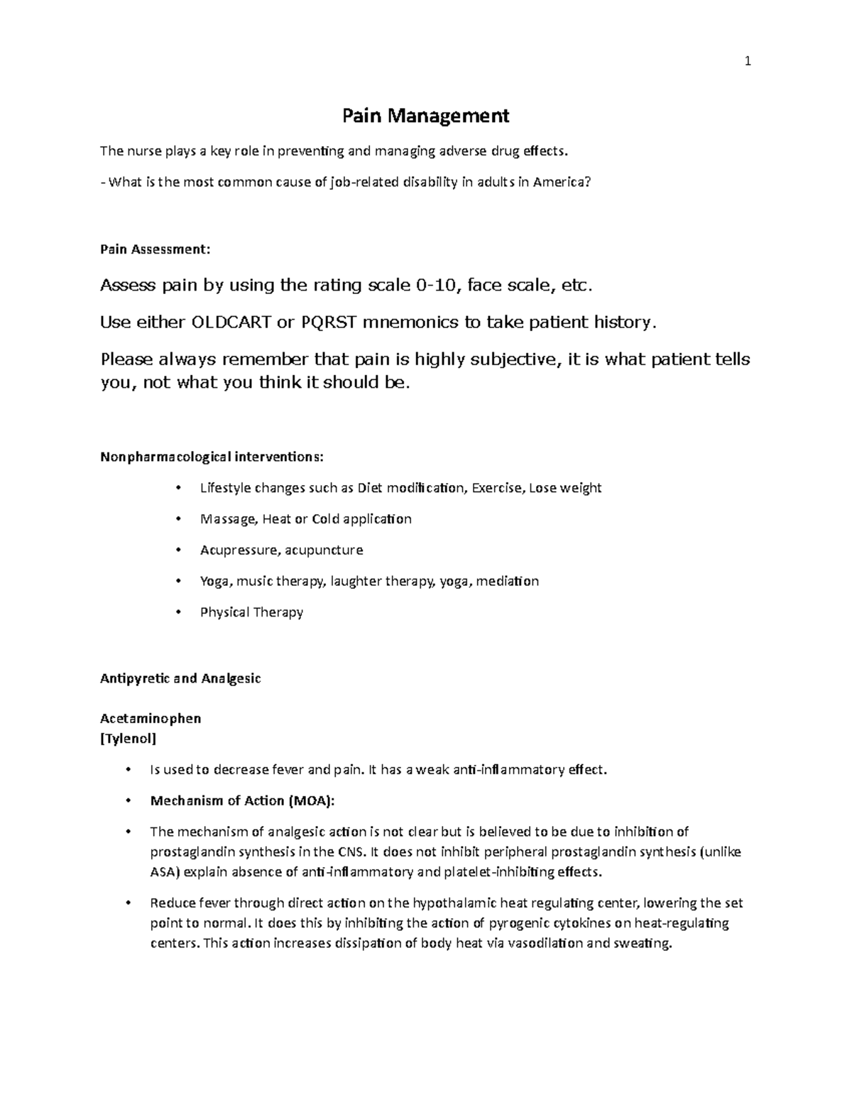 Pain Management. Outline - Pain Management The nurse plays a key role ...