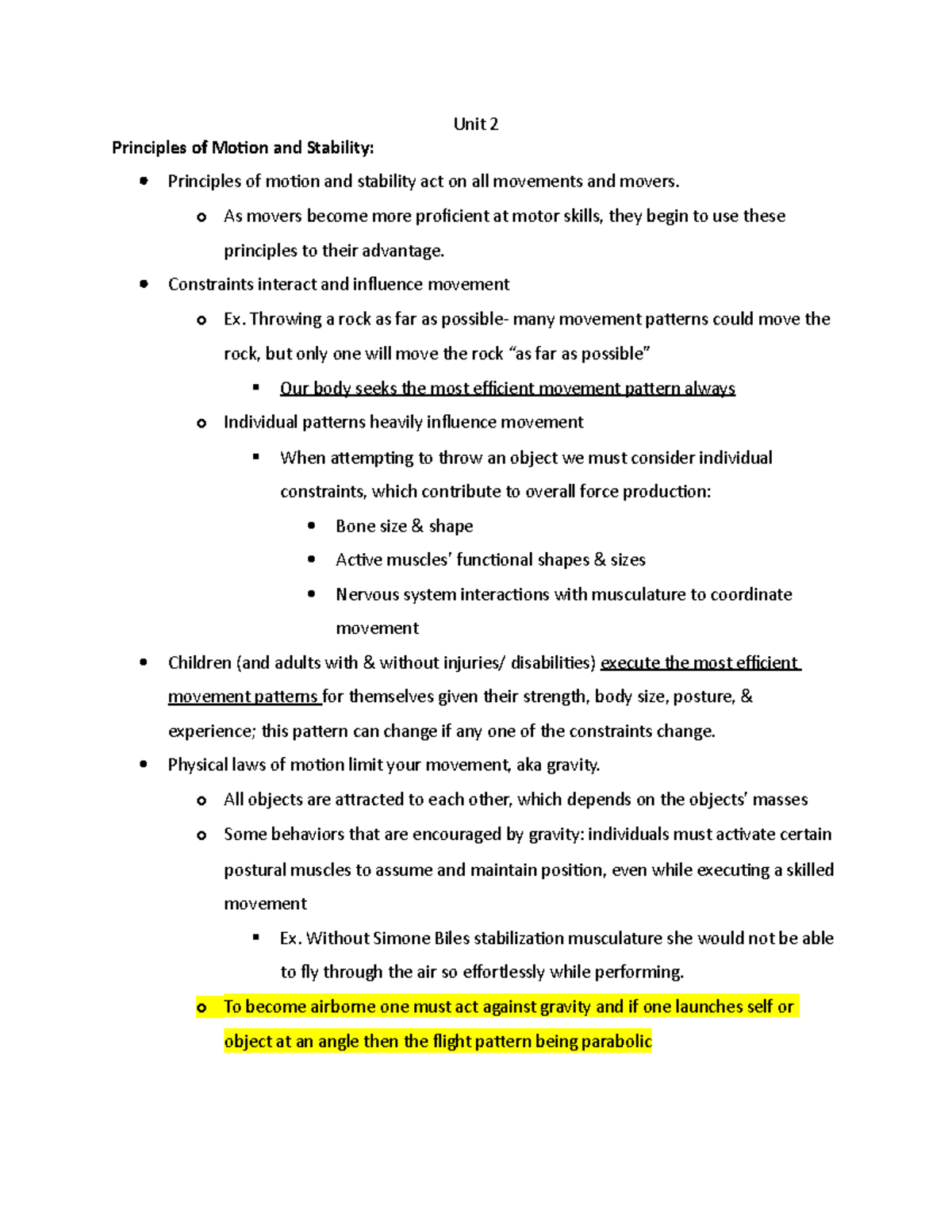 MB Unit 2 - Principles of Motion and Stability, Neuromotor Basis for ...
