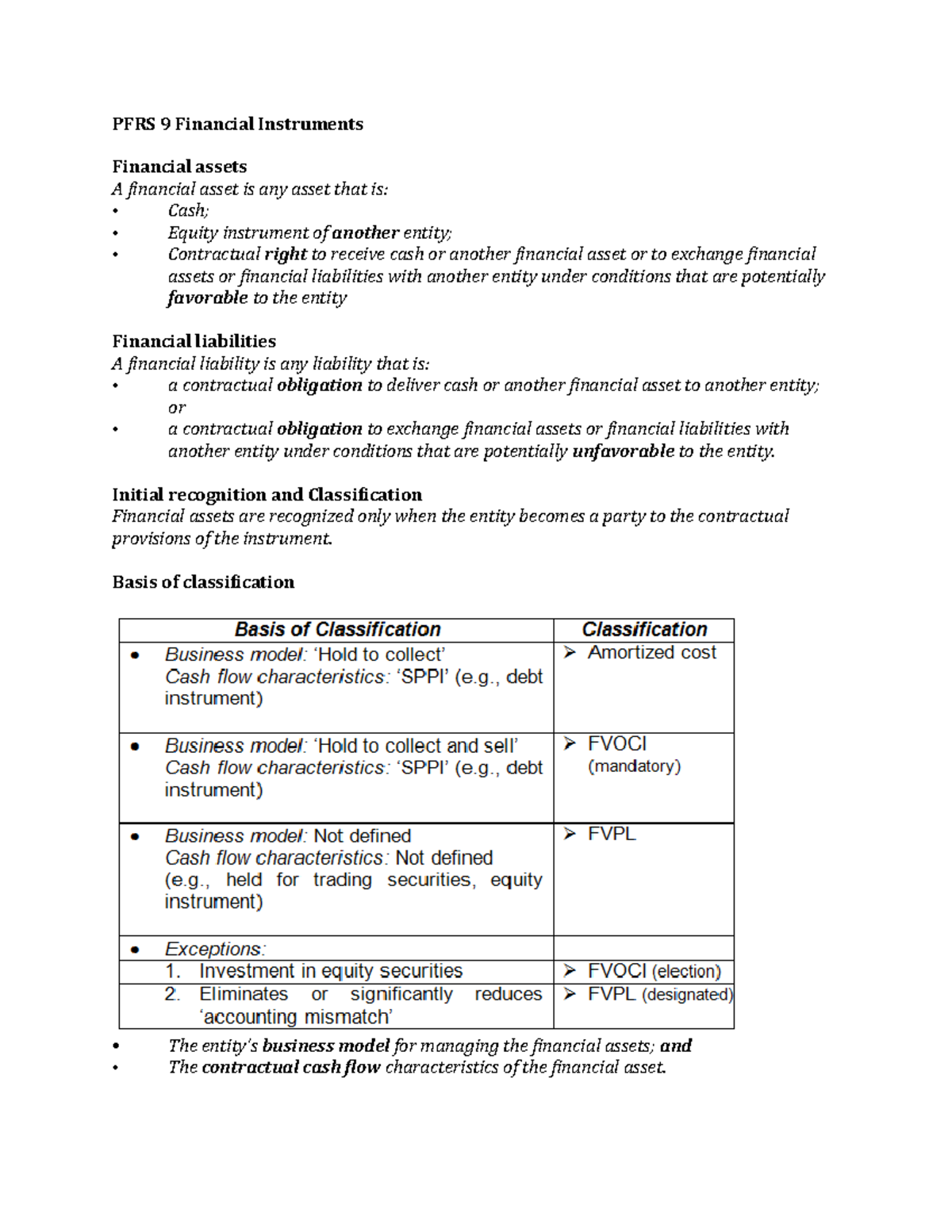 Reviewer PFRS 9 Financial Instruments - PFRS 9 Financial Instruments ...