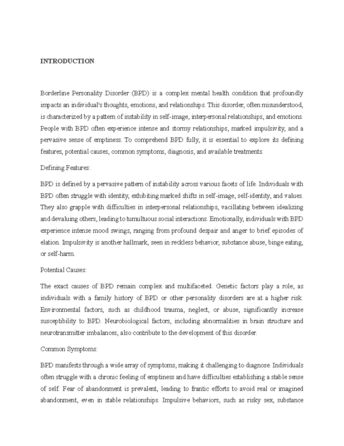 BPD, Suicide, Depression and personality factors associated ...