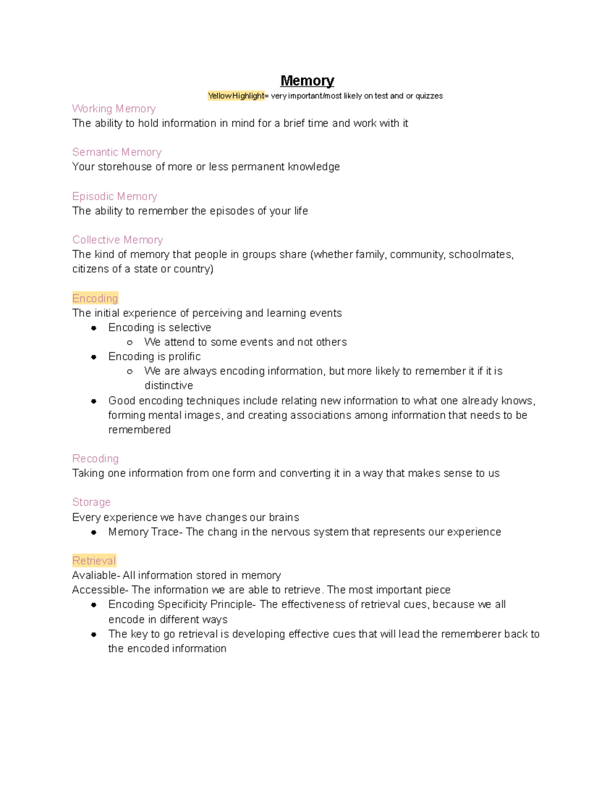 Memory - The most important piece Encoding Specificity Principle- The ...