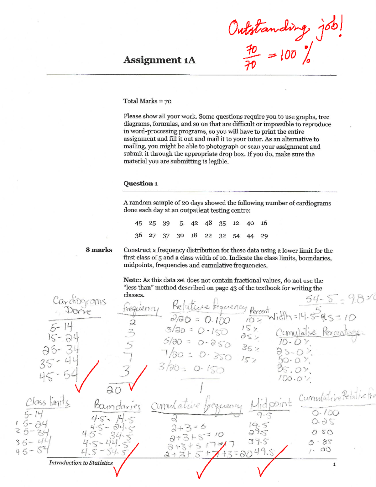 MATH 215 assignment 1 Feedback - Assignment 1A 9,0 0 8 marks Total Marks 70 Please Show all your ...