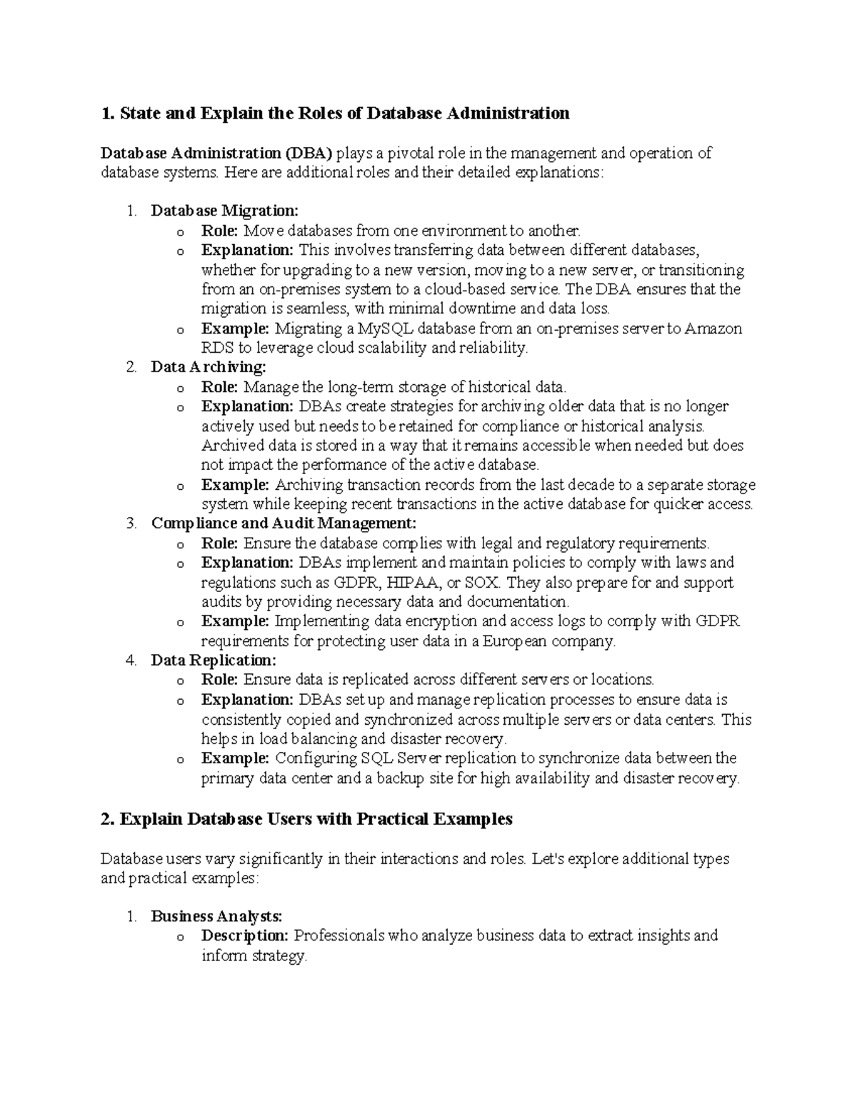Db2 - note - 1. State and Explain the Roles of Database Administration ...