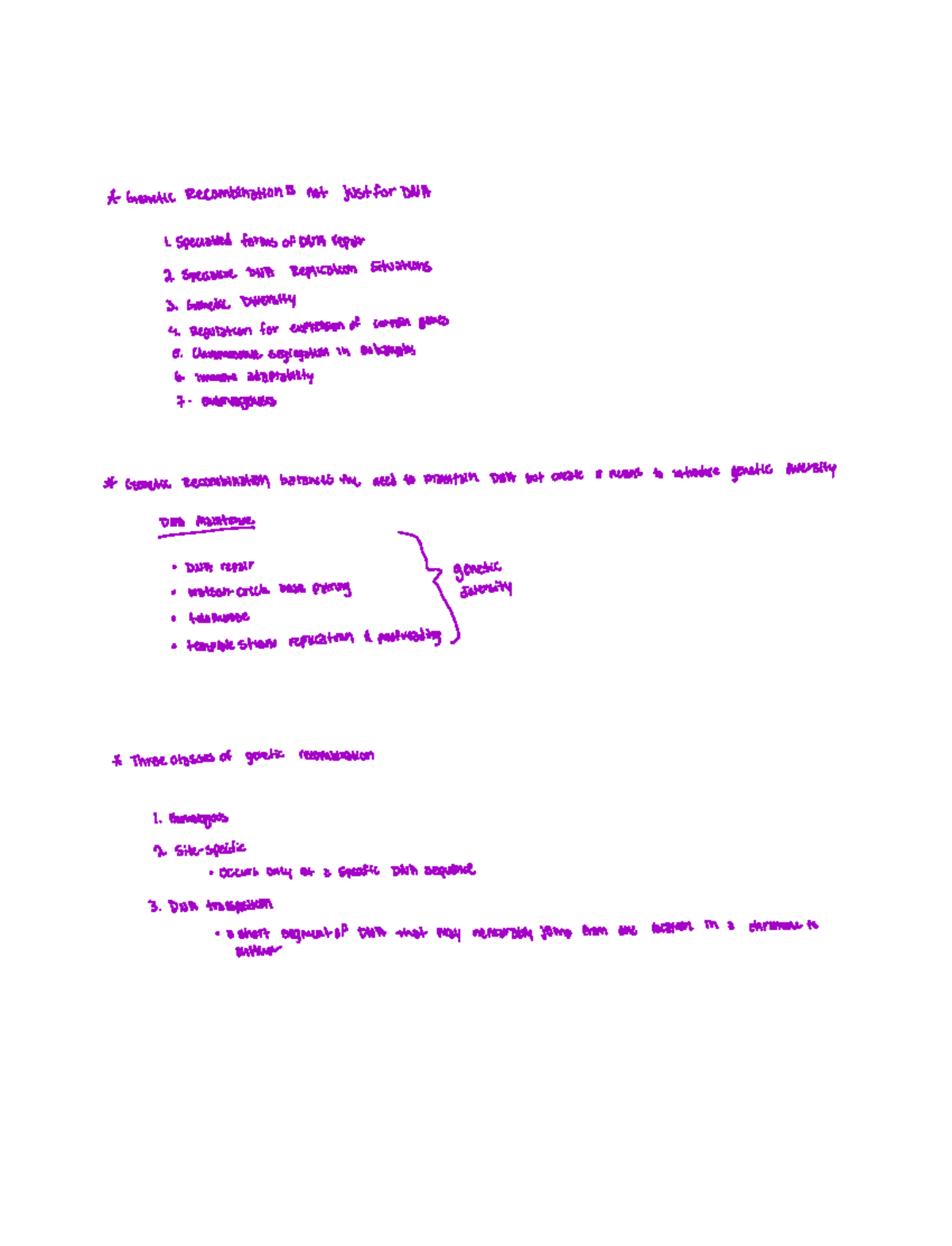 BB 492 Lecture 15 notes - AGeneticRecombinationis not justforDNA 1 ...