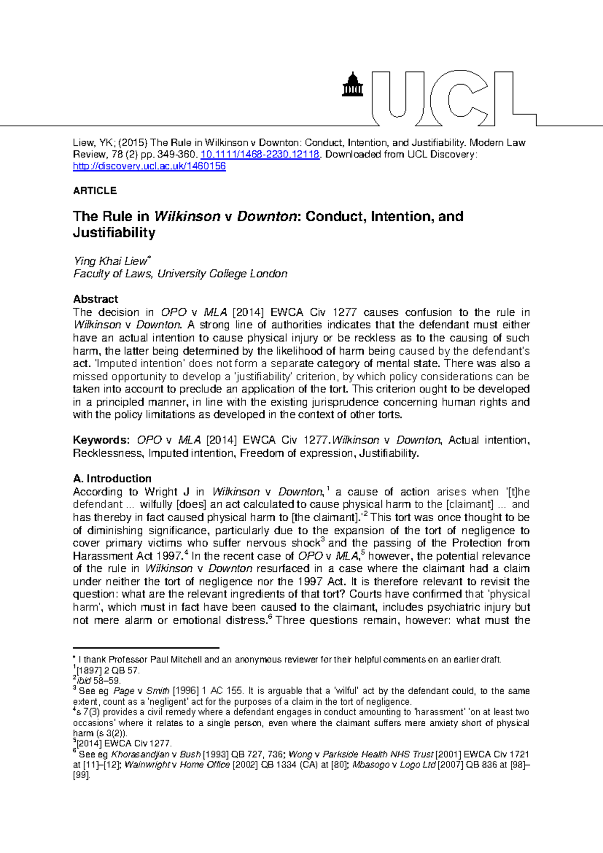 The Rule in Wilkinson v Downton Conduct, Intention, and Justifiability ...