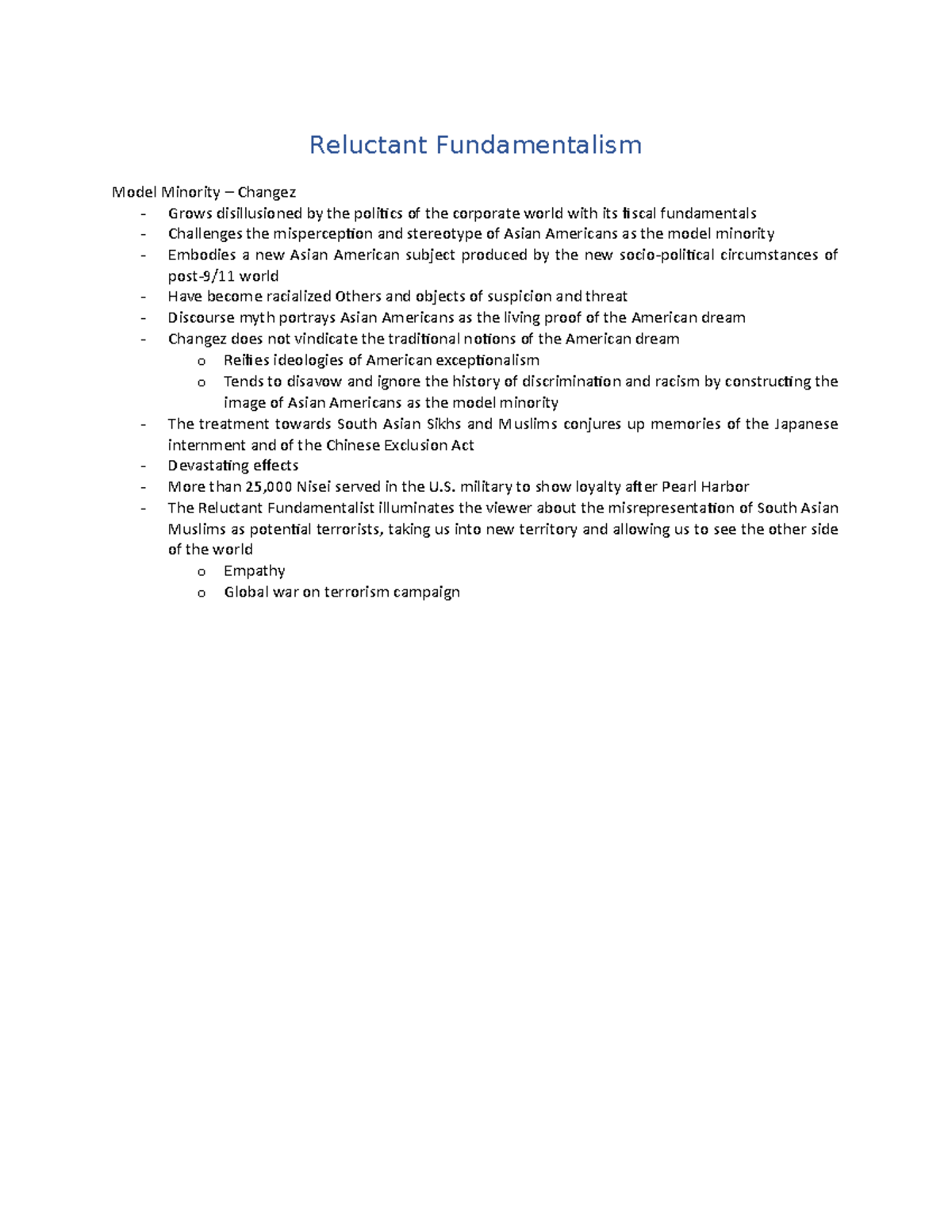 Reluctant Fundamentalism - Reluctant Fundamentalism Model Minority ...