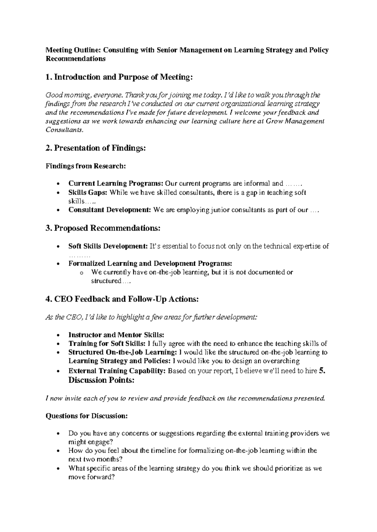 Meeting Outline - fgfgh - Meeting Outline: Consulting with Senior ...