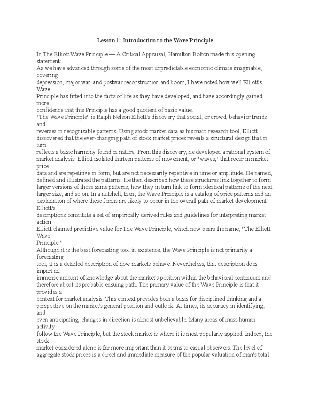 Lesson 1 Introduction to the Wave Principle - Lesson 1: Introduction to ...