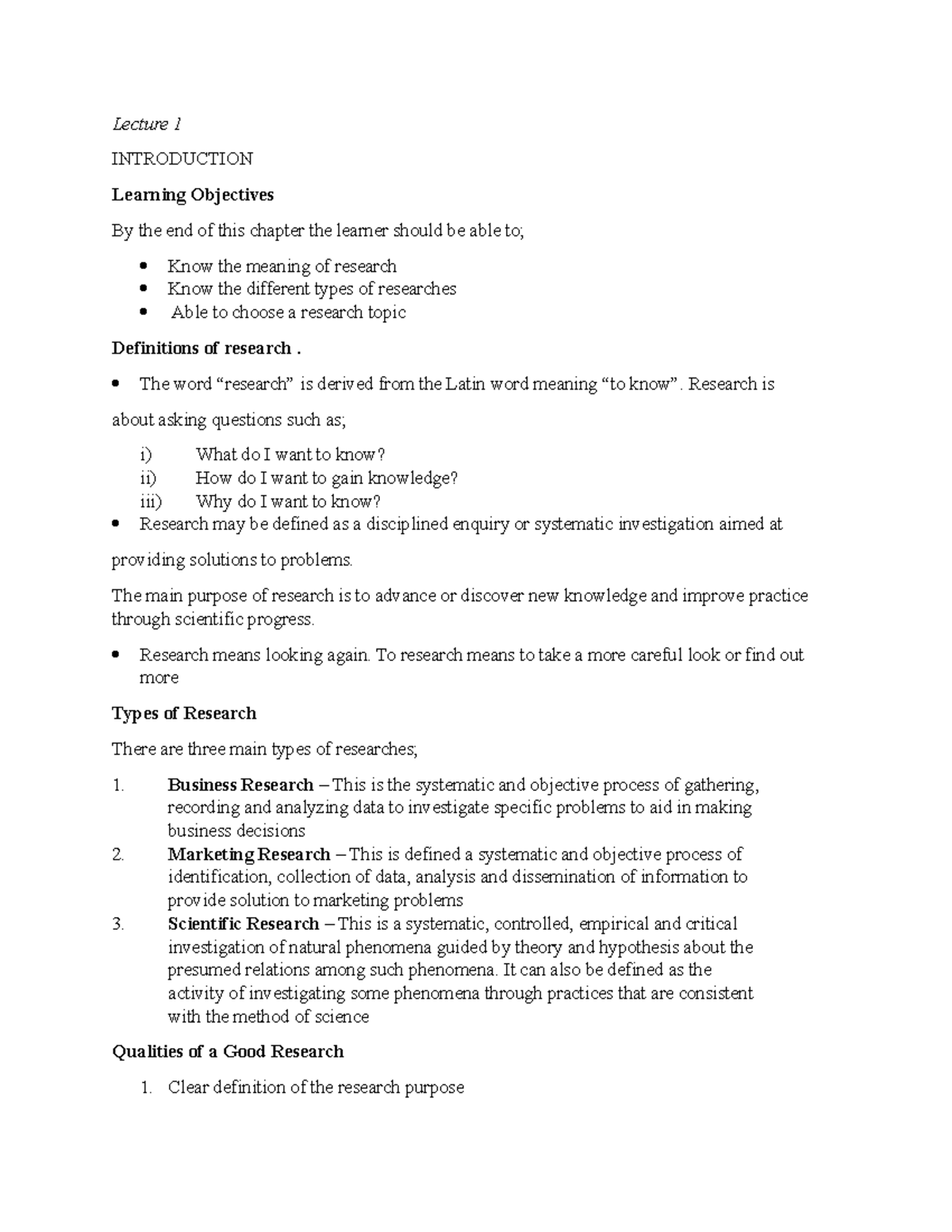 Lecture 1 Research Methodology - Lecture 1 INTRODUCTION Learning ...