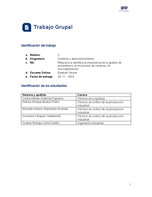 Camila San Martin TG M3 Procesosindustriales - Trabajo individual Identificación del trabajo a ...