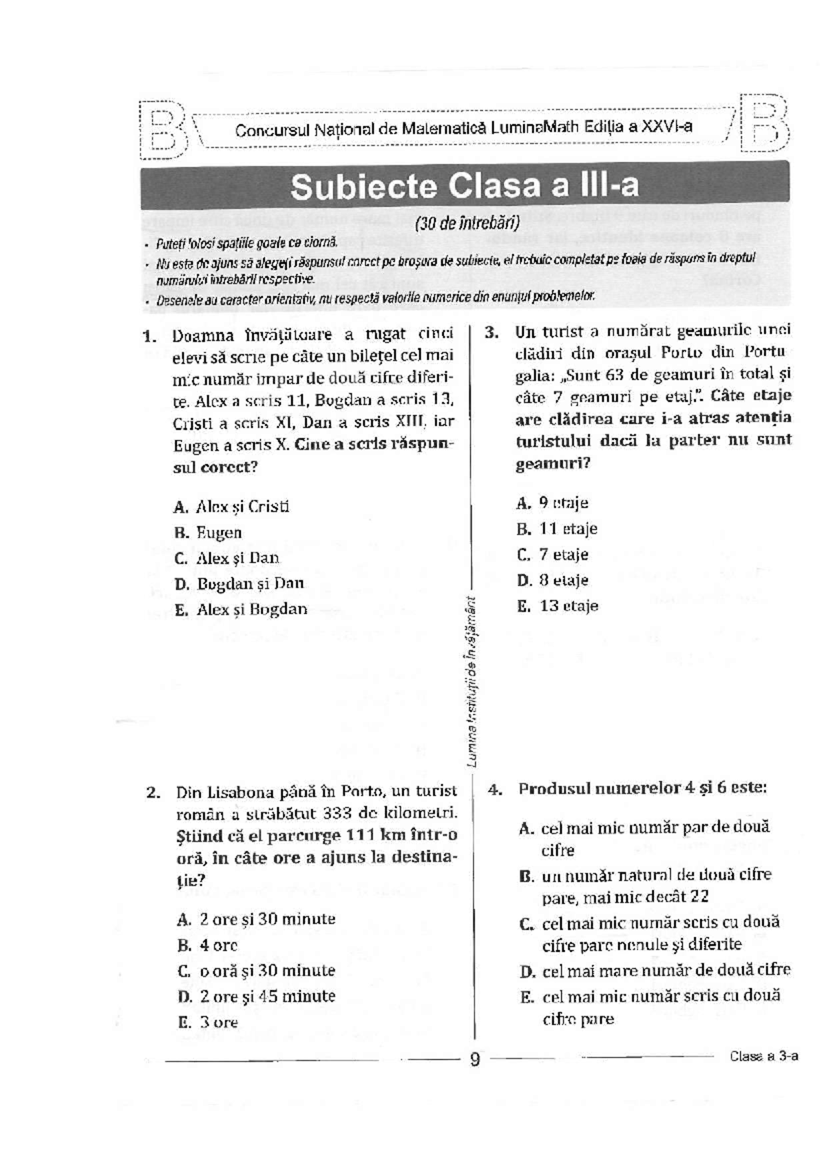 Lumina Math XXV II 2022 clasa a 3 a - DD Concursul National de ...