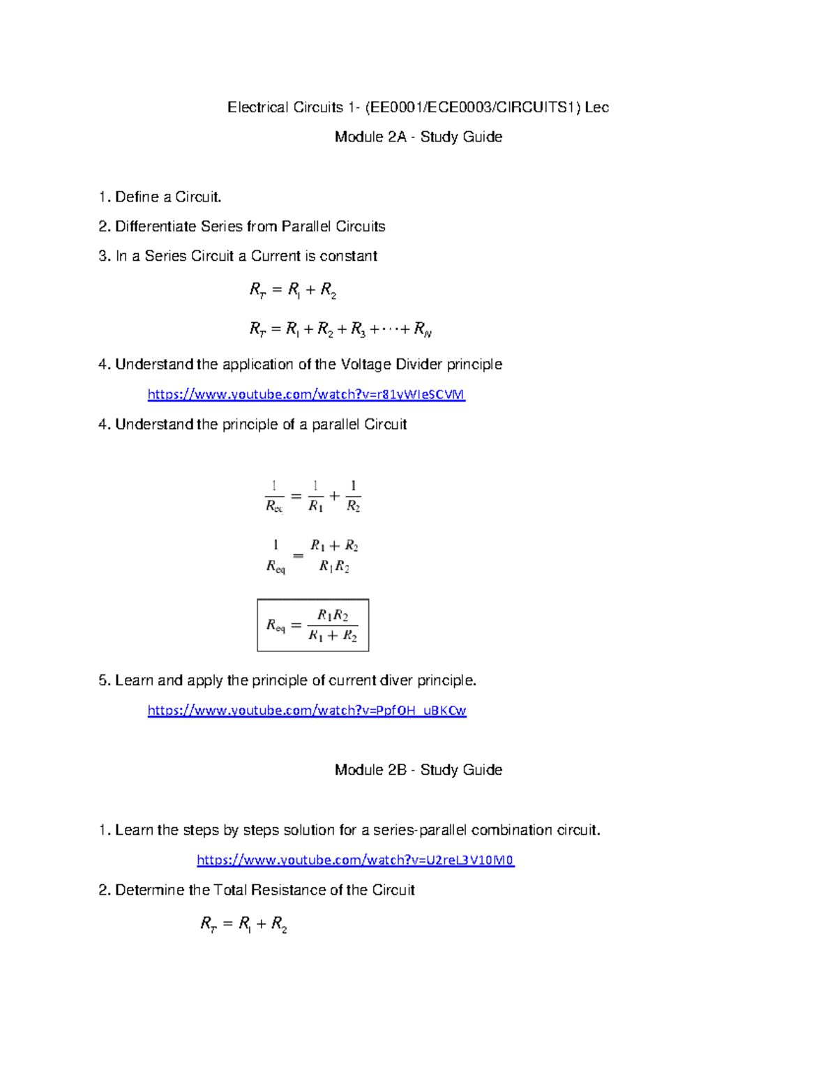 Module 2 - Electrical Circuits 1- (EE0001/ECE0003/CIRCUITS1) Lec Module ...