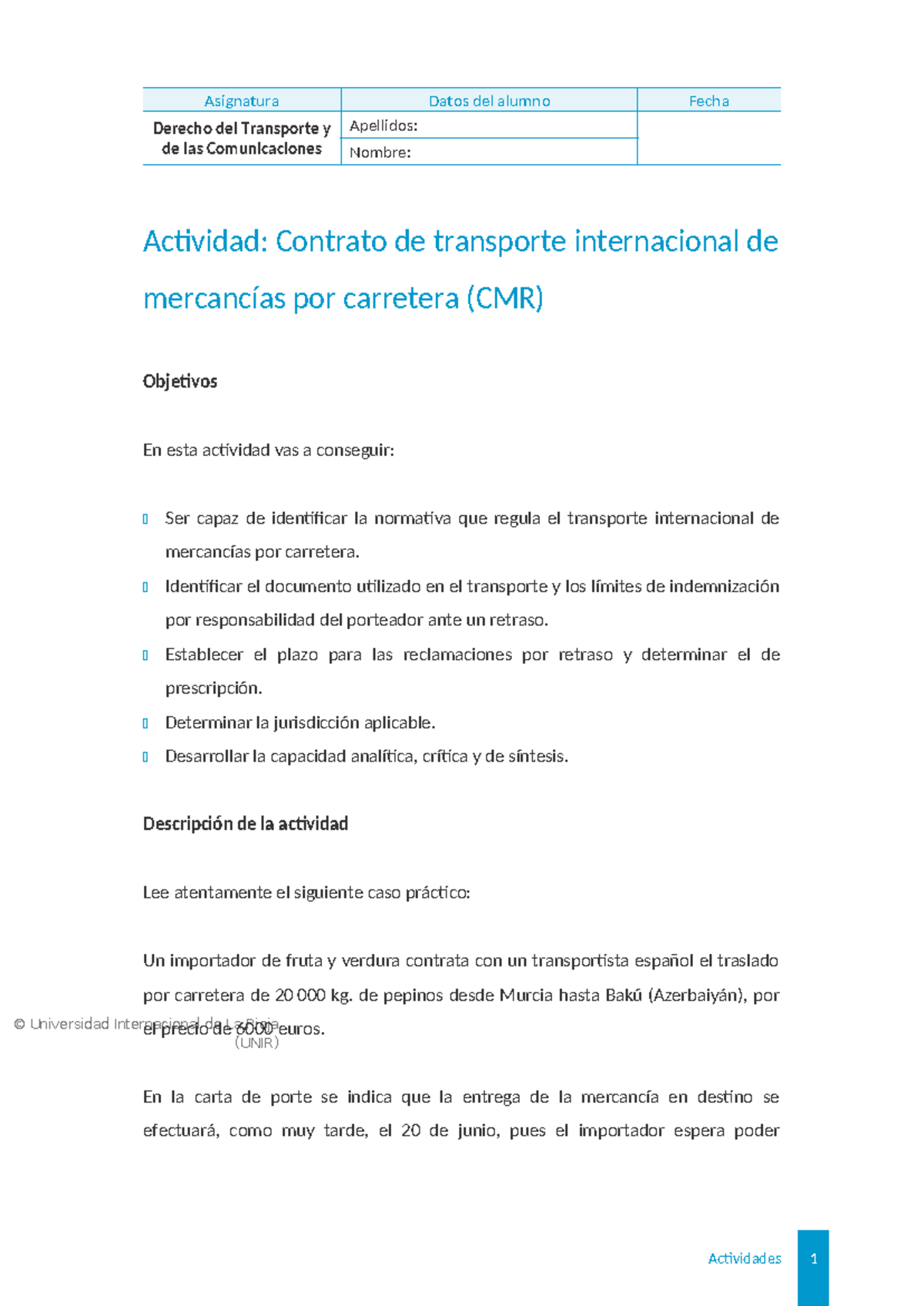 Actividad: Contrato de transporte internacional de mercancías por ...