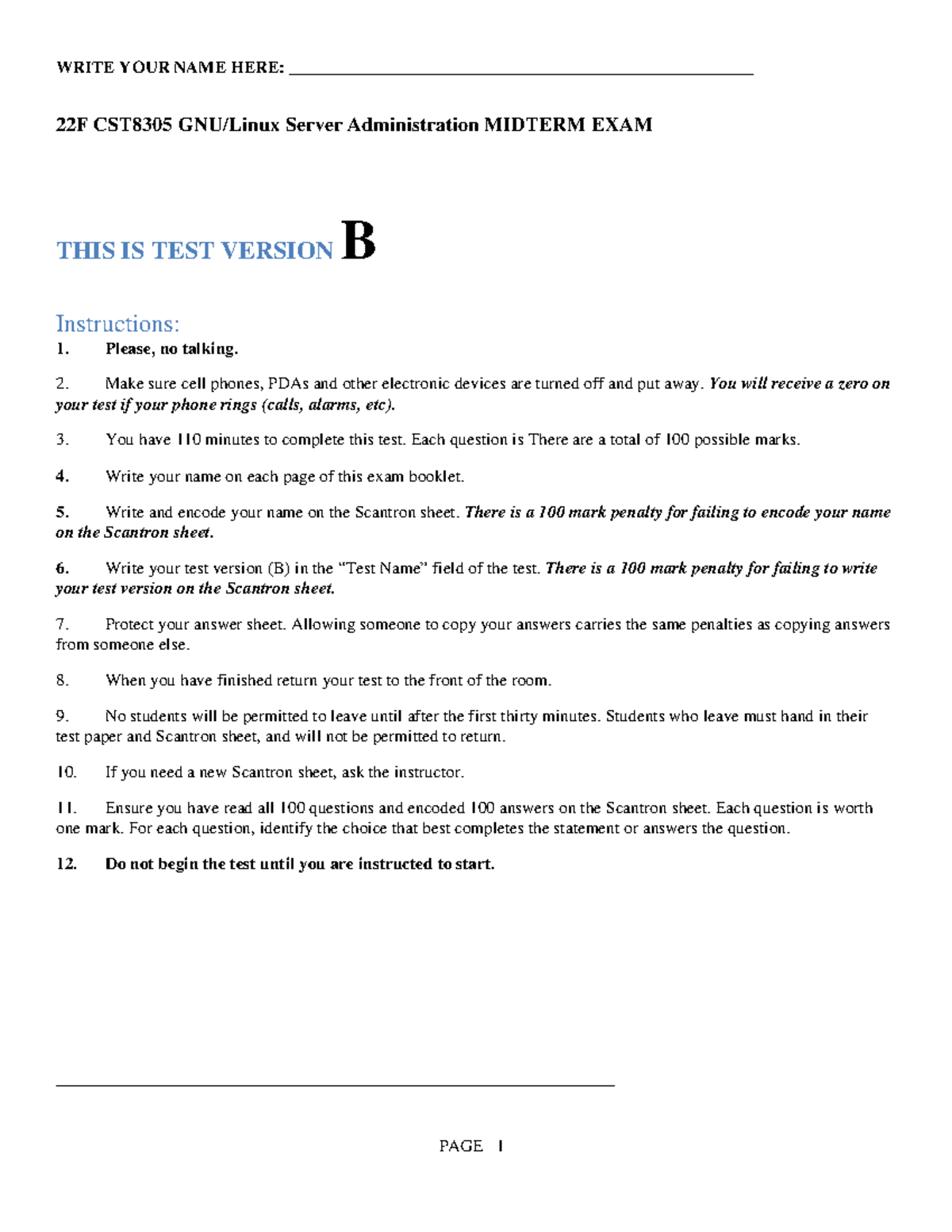 CST8305-midterm 22F-version B - WRITE YOUR NAME HERE: - Studocu