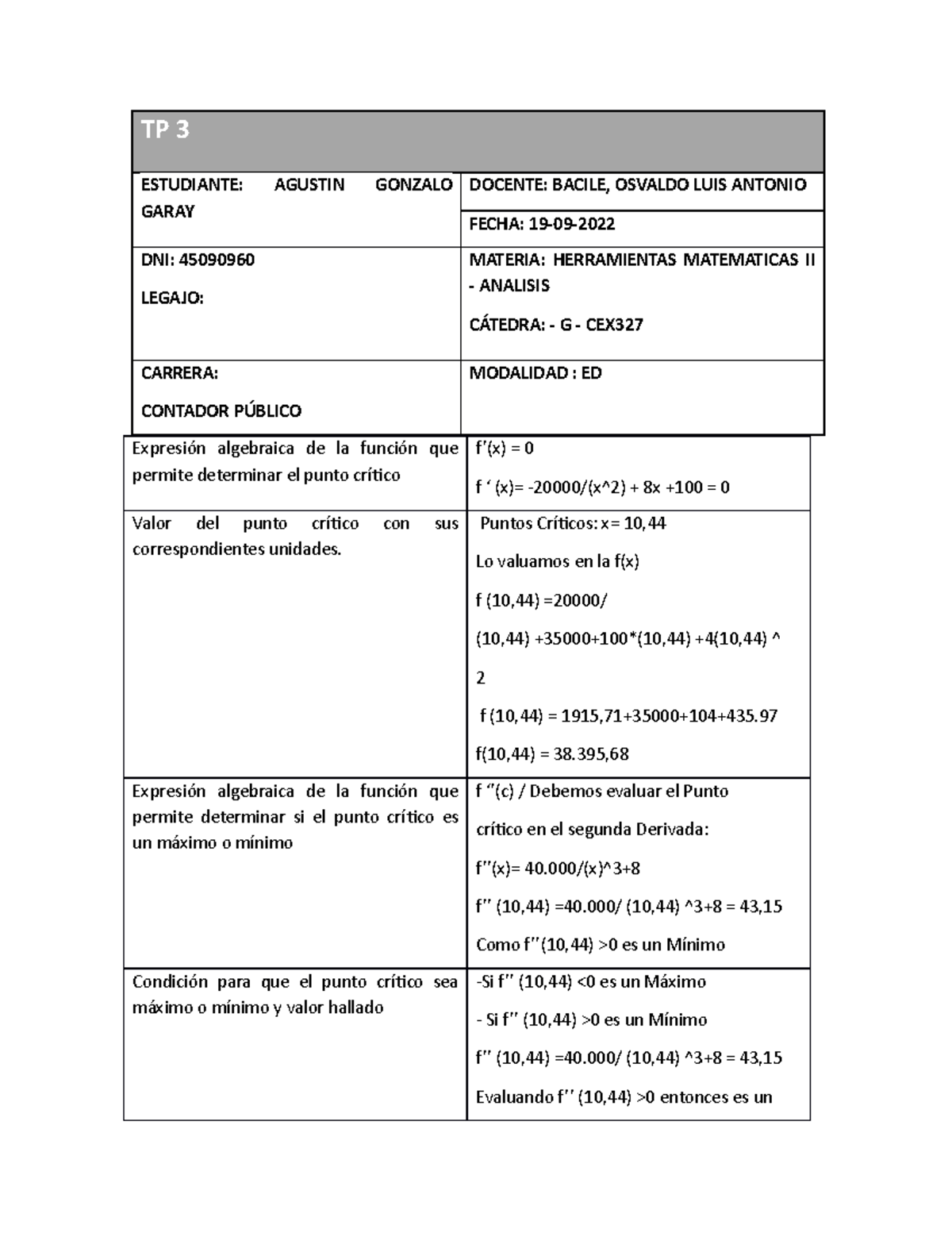 TP3 - de herramientas mat. ll analisis. word - TP 3 ESTUDIANTE: AGUSTIN GONZALO GARAY DOCENTE ...