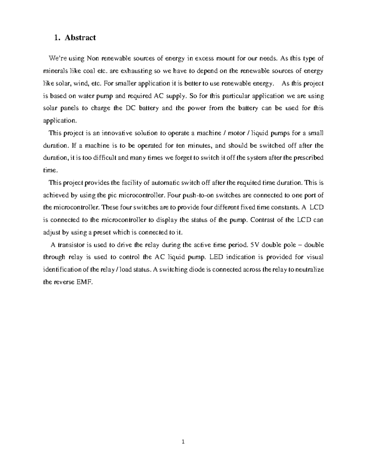 Solar energy Irrigation System using FIN - 1. Abstract We’re using Non ...
