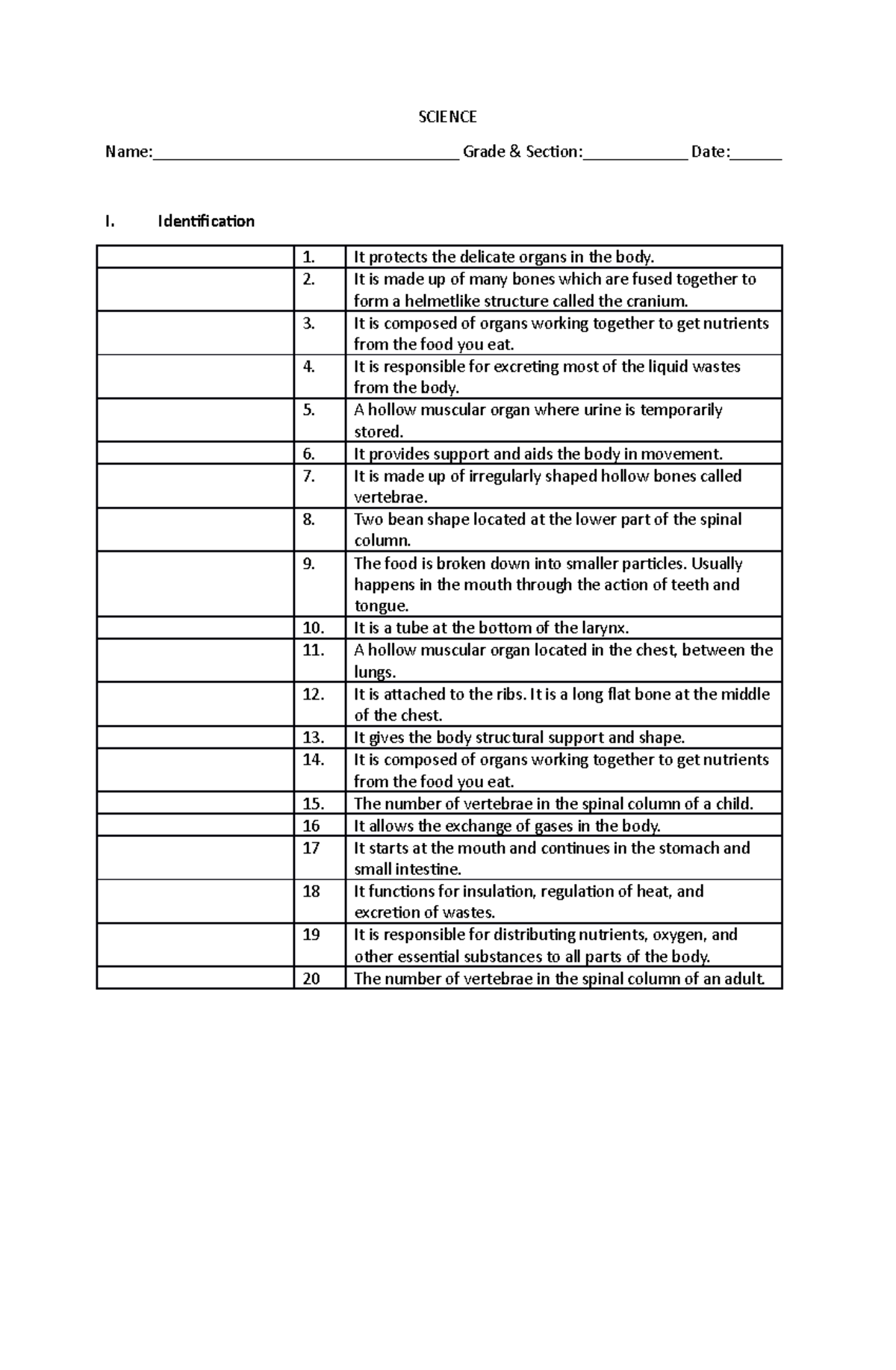 Science - SCIENCE Name:___________________________________ Grade ...