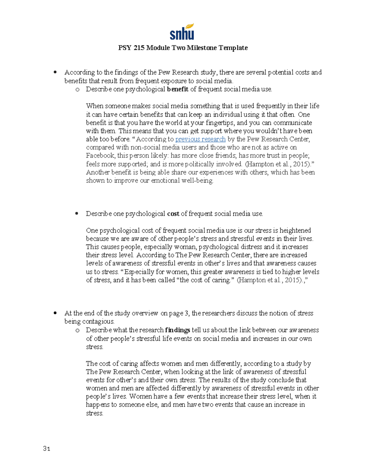 PSY 215 Milestone Two KR - PSY 215 Module Two Milestone Template ...