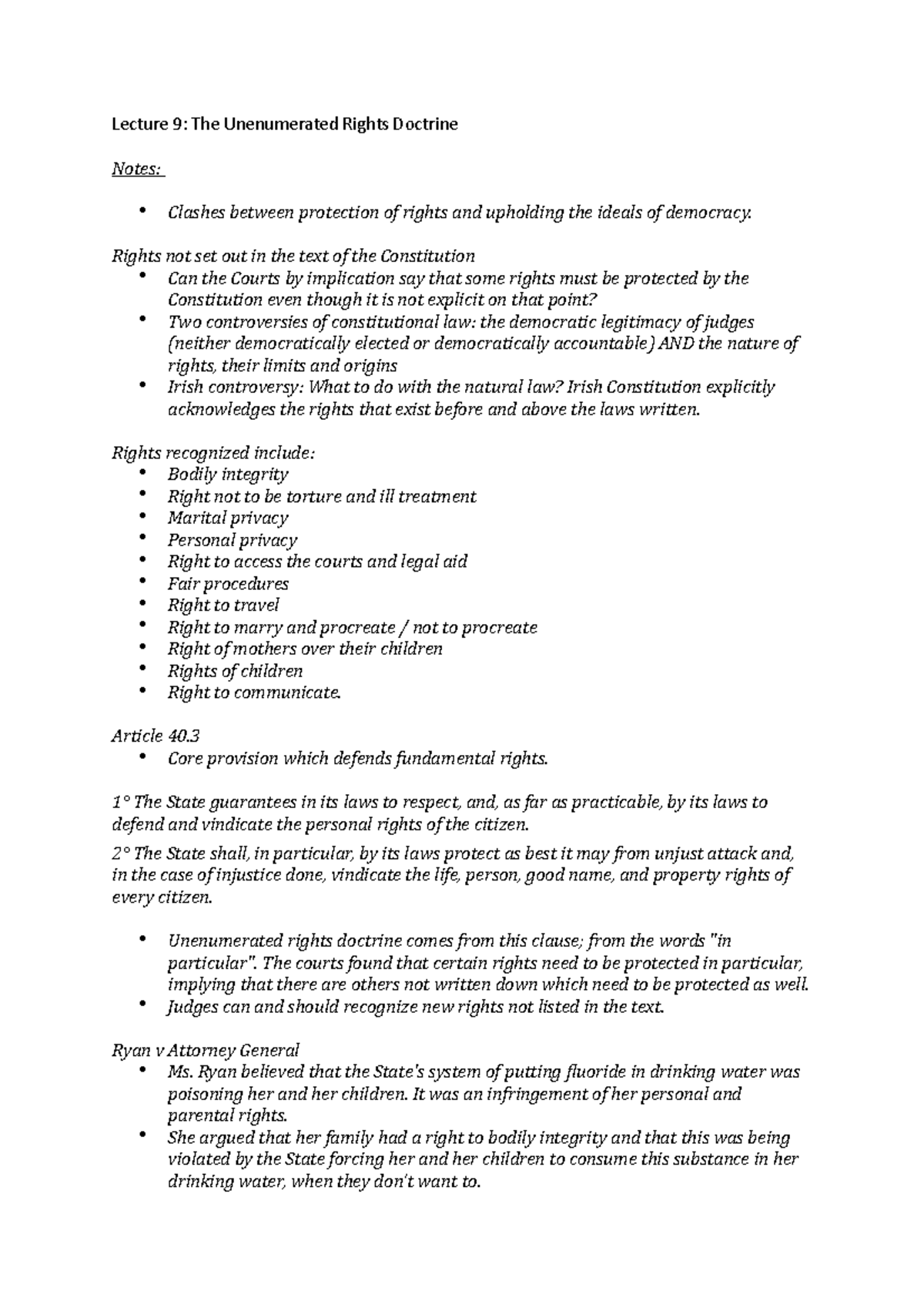Lecture 9 unenumerated rights - Lecture 9: The Unenumerated Rights ...