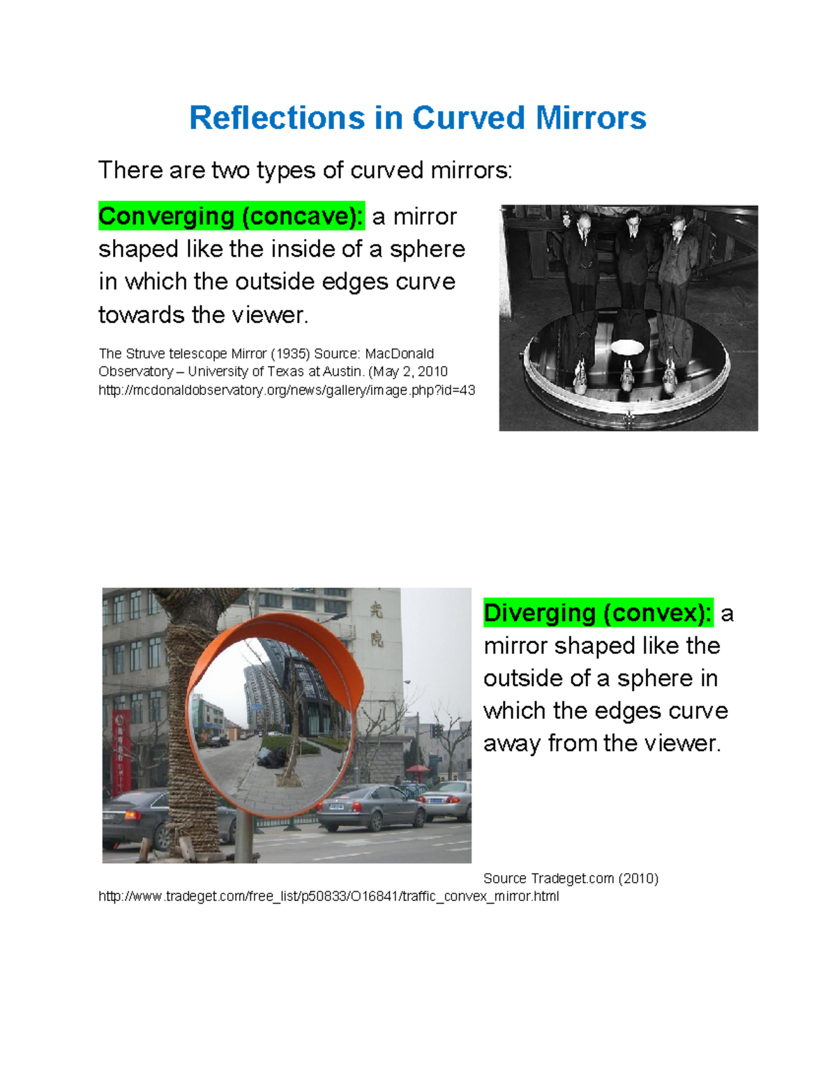 Notes - Concave Mirrors - Reflections in Curved Mirrors There are two ...