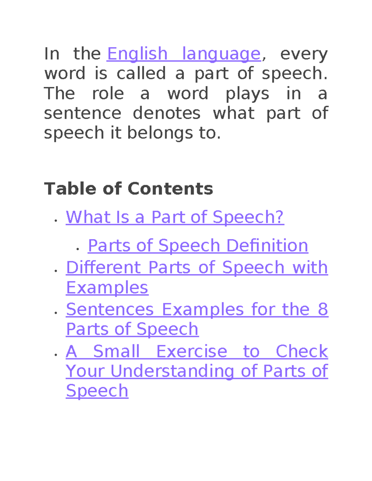 Parts of Speech (Introduction to the Basics of the English Language ...