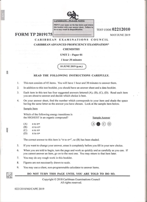 CAPE Unit 1 Chemistry (A Paper) - Answer ALL questions. MODULE 1 ...