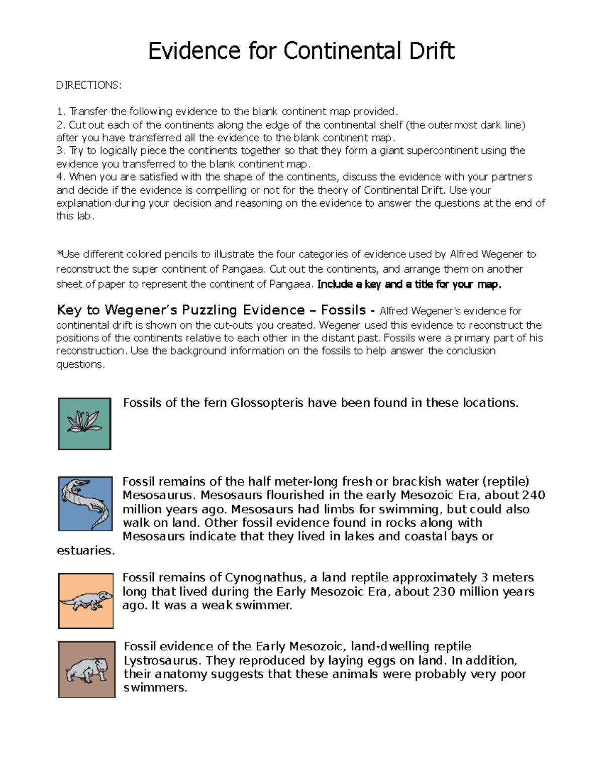 Unit 3 Evidence for Continental Drift worksheets - Evidence for ...
